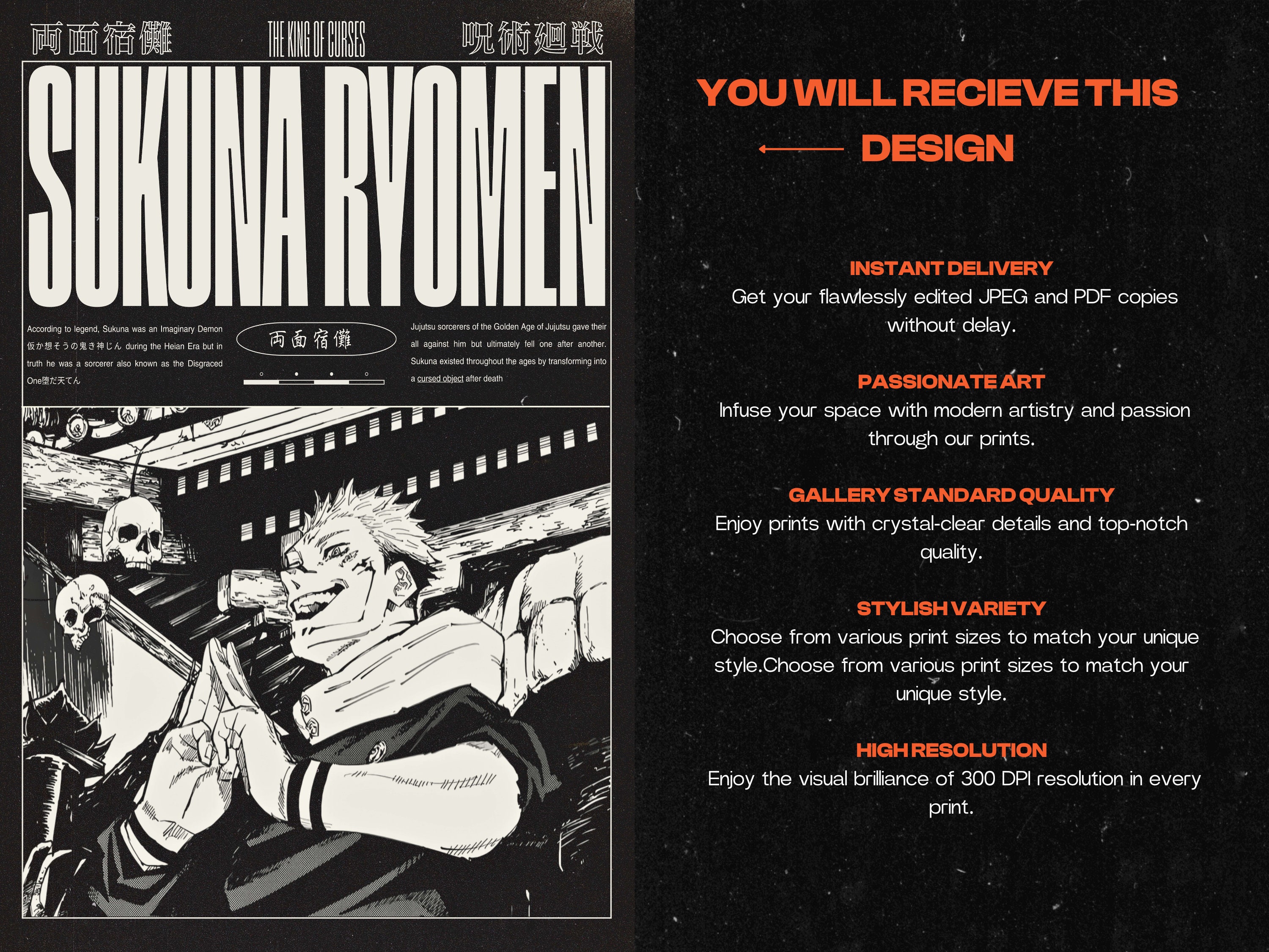 Jujutsu Kaisen Sukuna Ryomen V1 | 1 Piece Set Manga Art Print | Anime ...