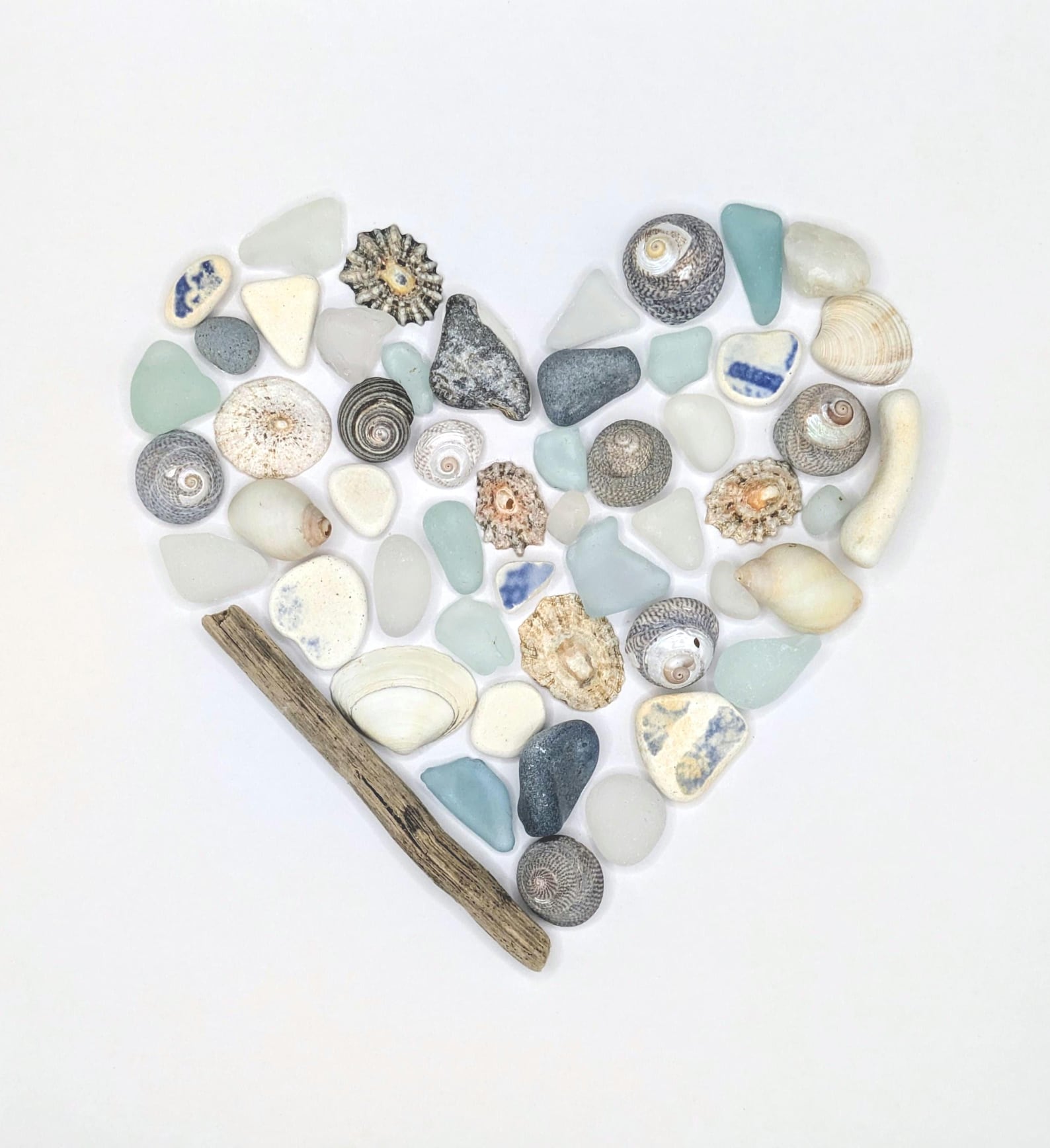 Sea Glass Heart Art, Coastal Shell & Pottery Collage, Valentine's Gift ...