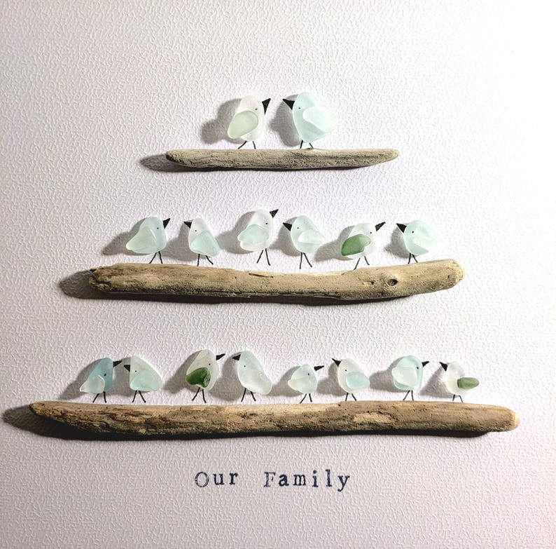 Sea Glass Bird Family Tree Picture: Driftwood Branch Art - Etsy