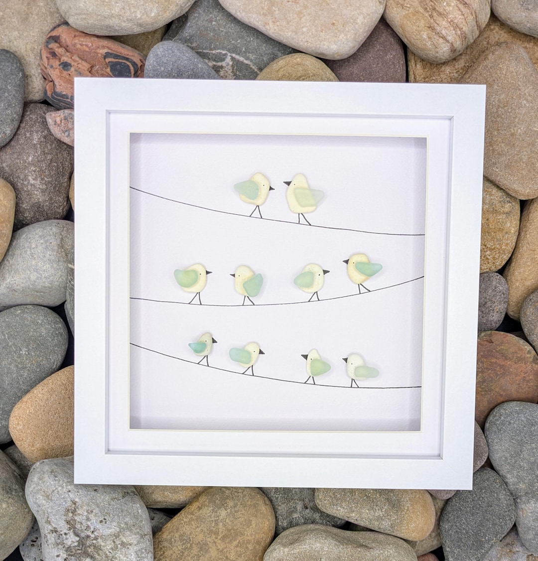 Sea Glass Family Tree Picture: Pottery Birds on Wire, Personalized Gift ...