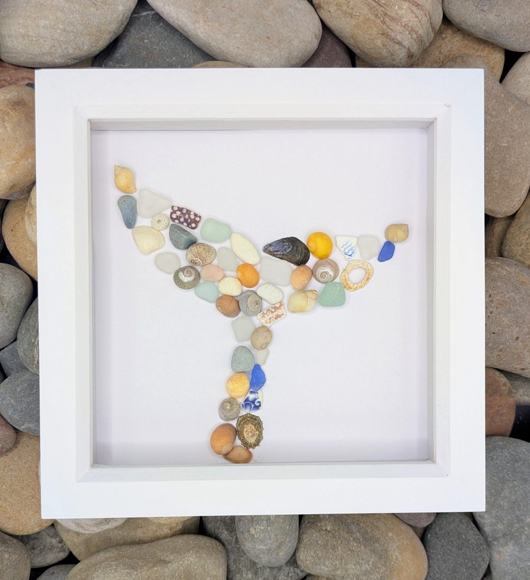 Sea Shell Whale Tail Art: Coastal Collage Picture, Sea Glass Beach ...