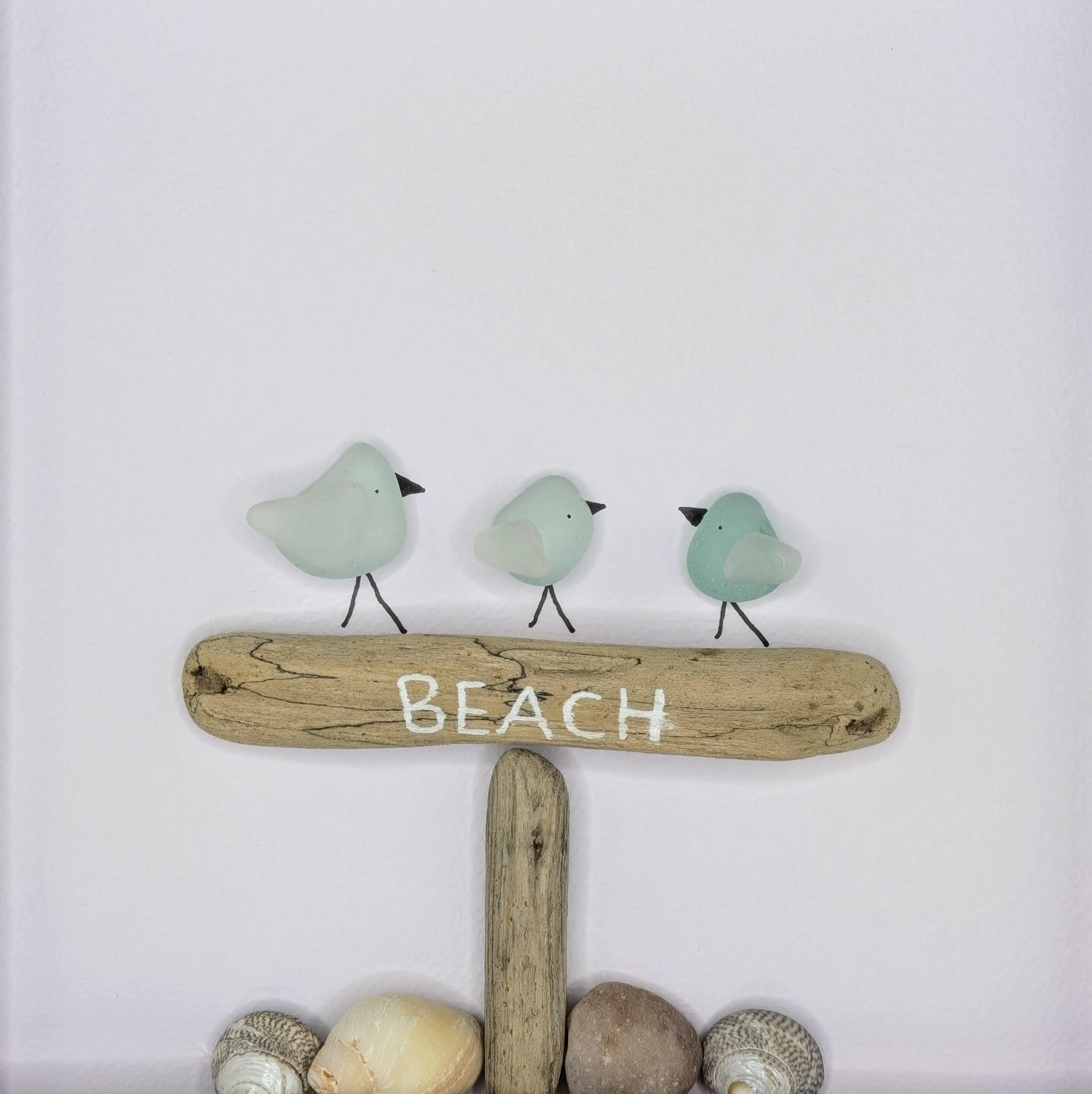 Personalized Sea Glass Bird Art: Driftwood Beach Sign, Coastal Decor - Etsy