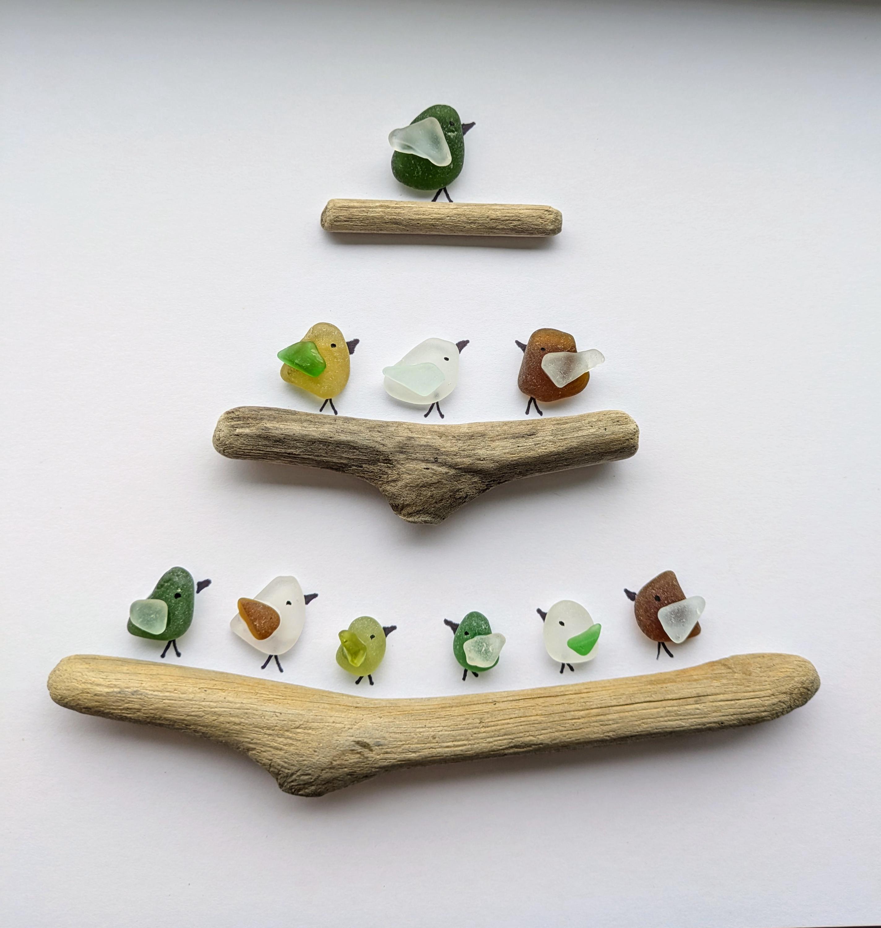 Sea Glass Bird Family Tree Picture: Driftwood Branch Art - Etsy
