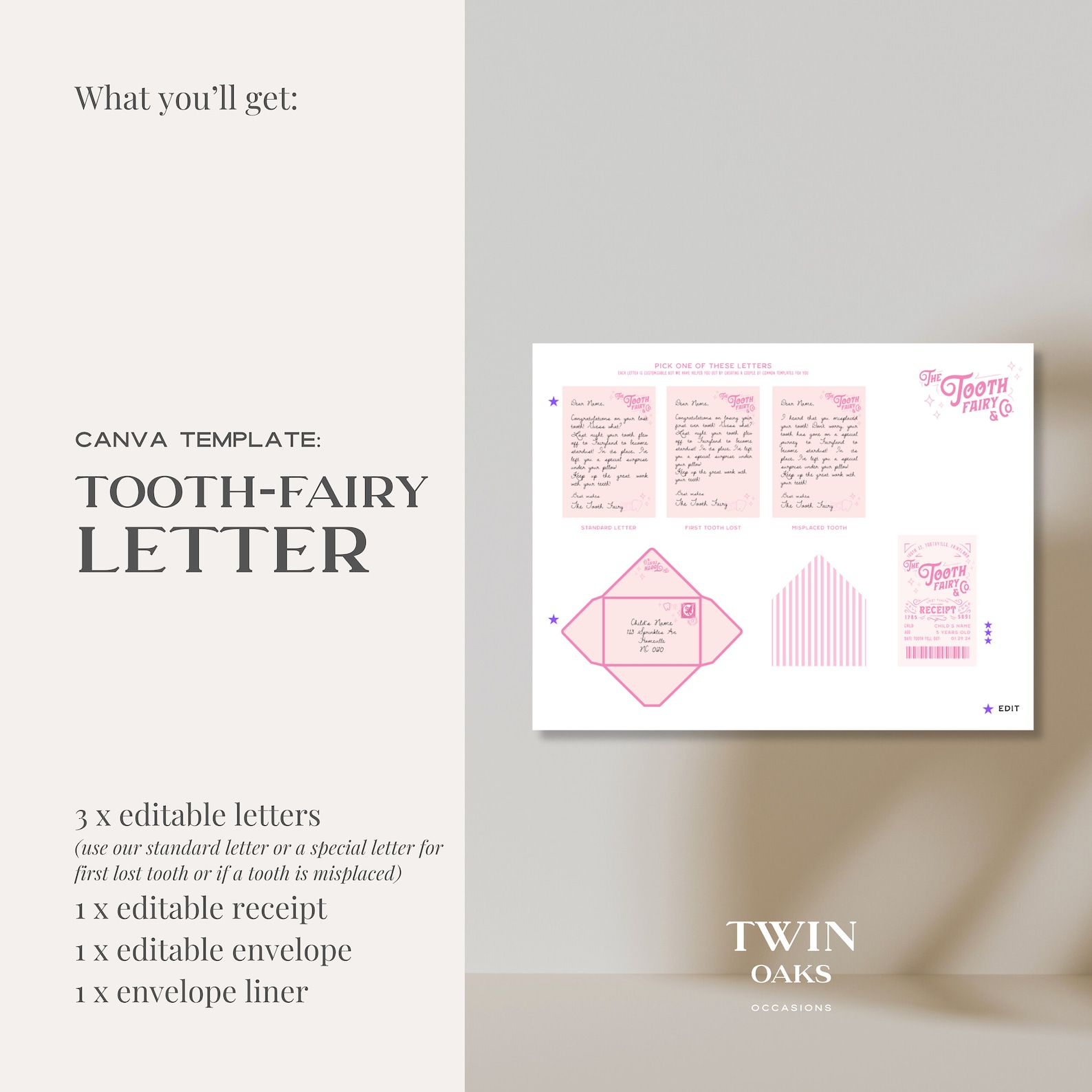 Pink Tooth Fairy Letter First Tooth Editable Tooth Fairy Letter Mini ...