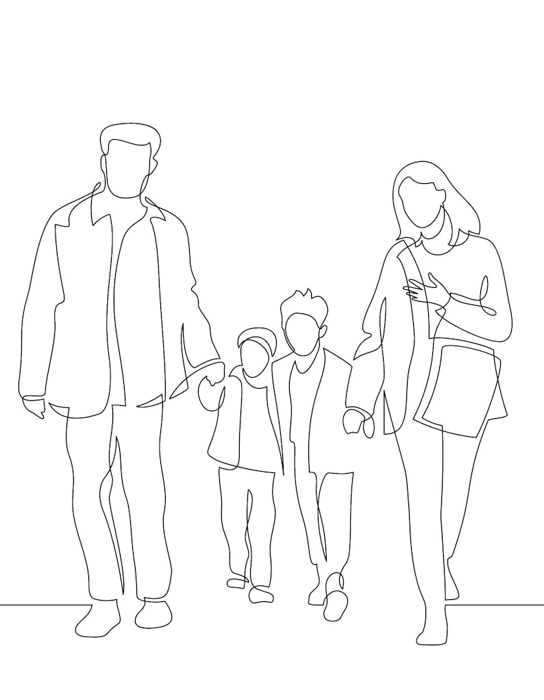 Family Line Art, Minimalist Family Drawing, Custom Wall Art for Home ...