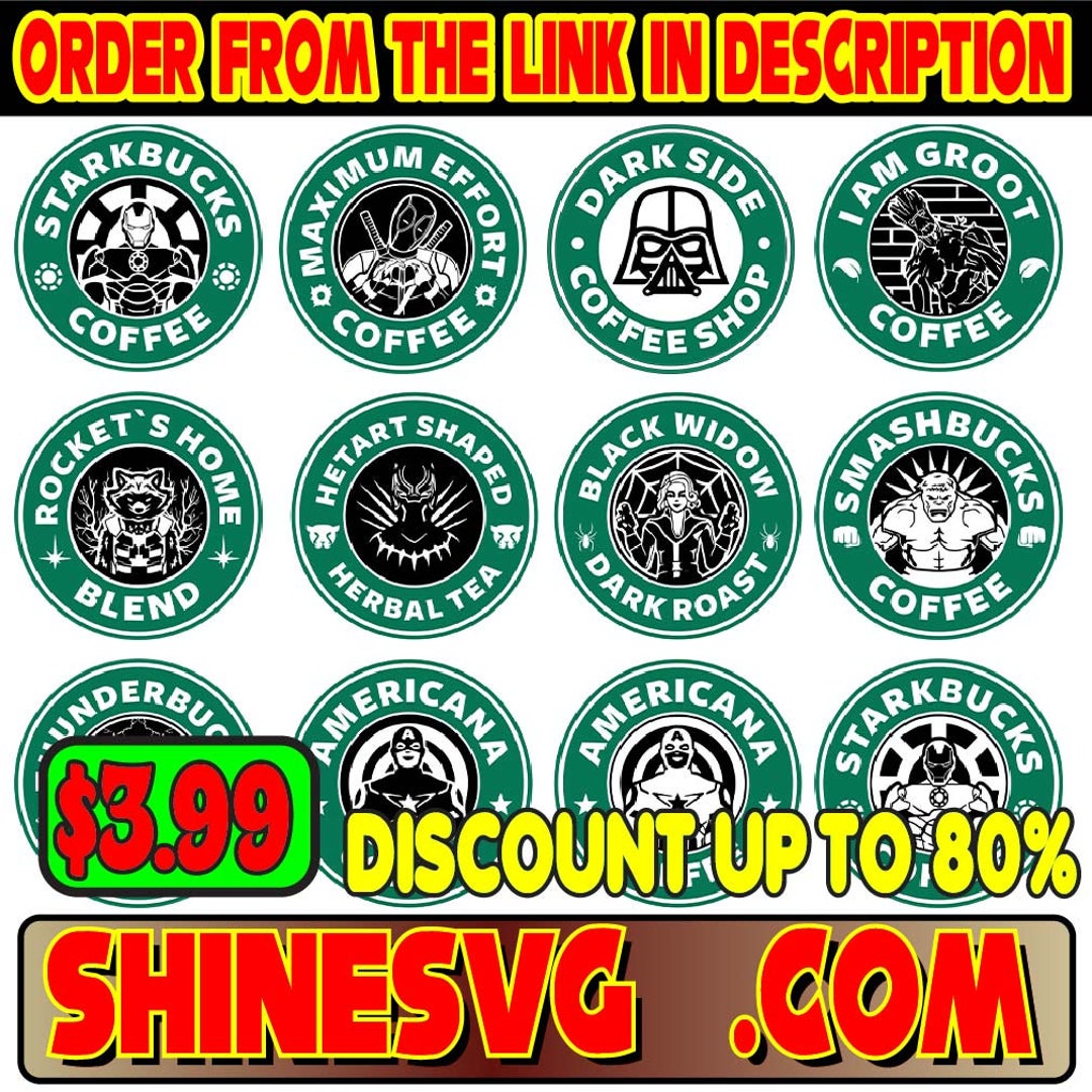 Bundle 12 Files Superhero Starbucks Svg, Superhero Coffe Svg, Movie Svg ...
