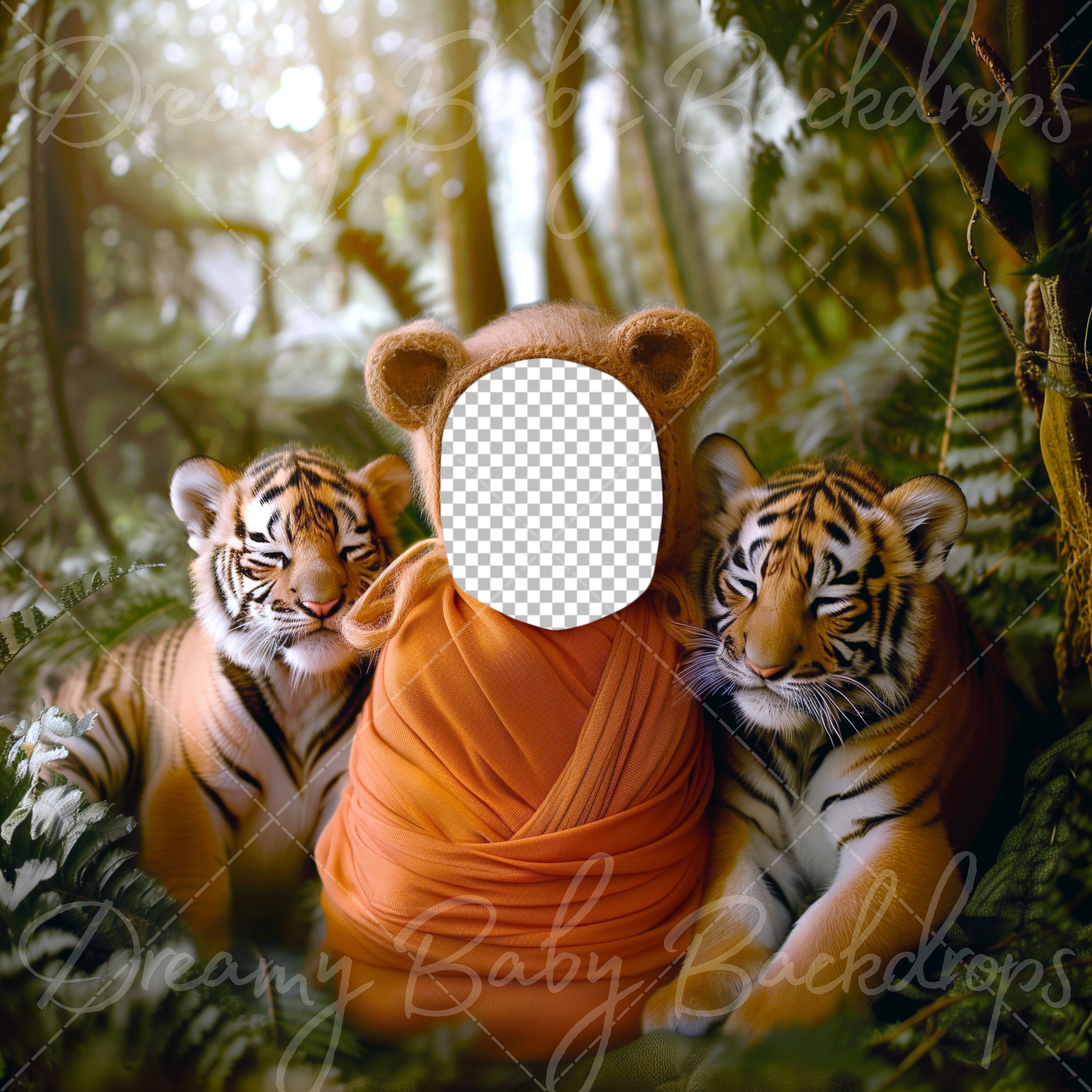 Newborn Digital Backdrop Face Insert, Newborn Baby Tiger Faceswap ...