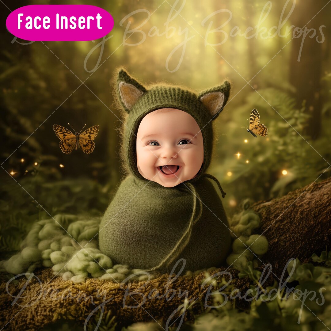 Newborn Digital Backdrop Face Insert, Newborn Baby Fox Deer Faceswap ...
