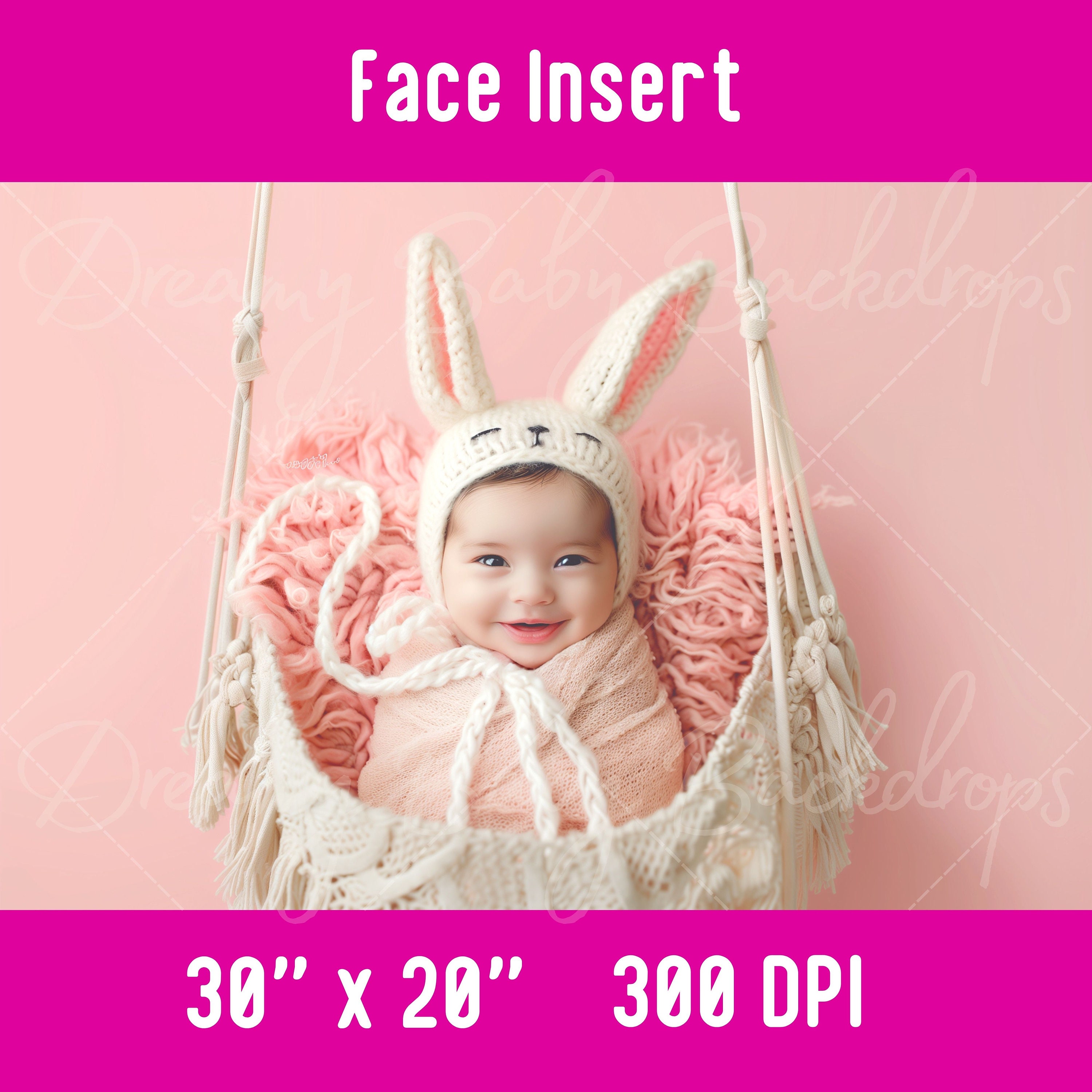 Newborn Digital Backdrop Face Insert, Newborn Baby Rabbit Faceswap ...
