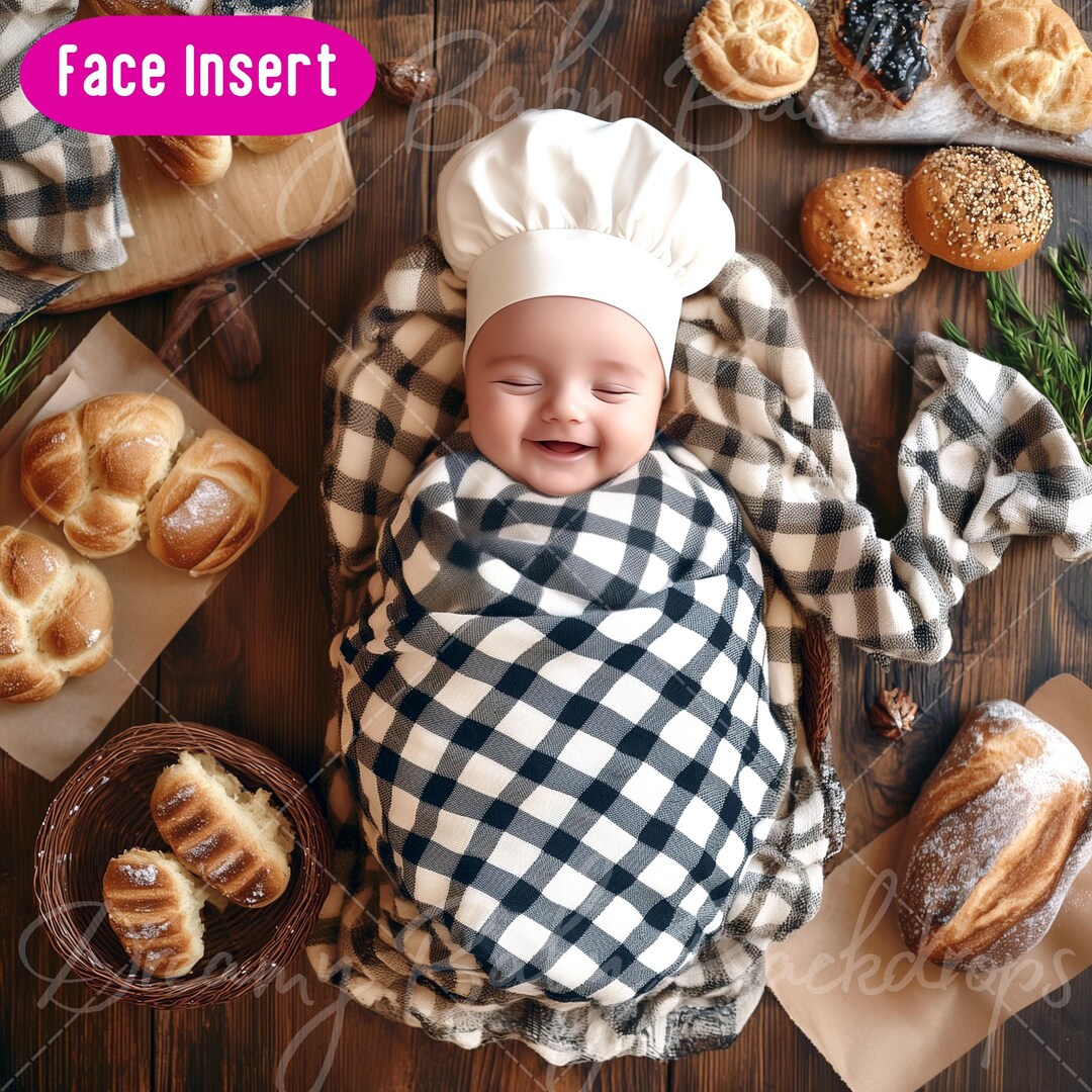 Newborn Digital Backdrop Face Insert, Newborn Baby Chef Cook Faceswap ...