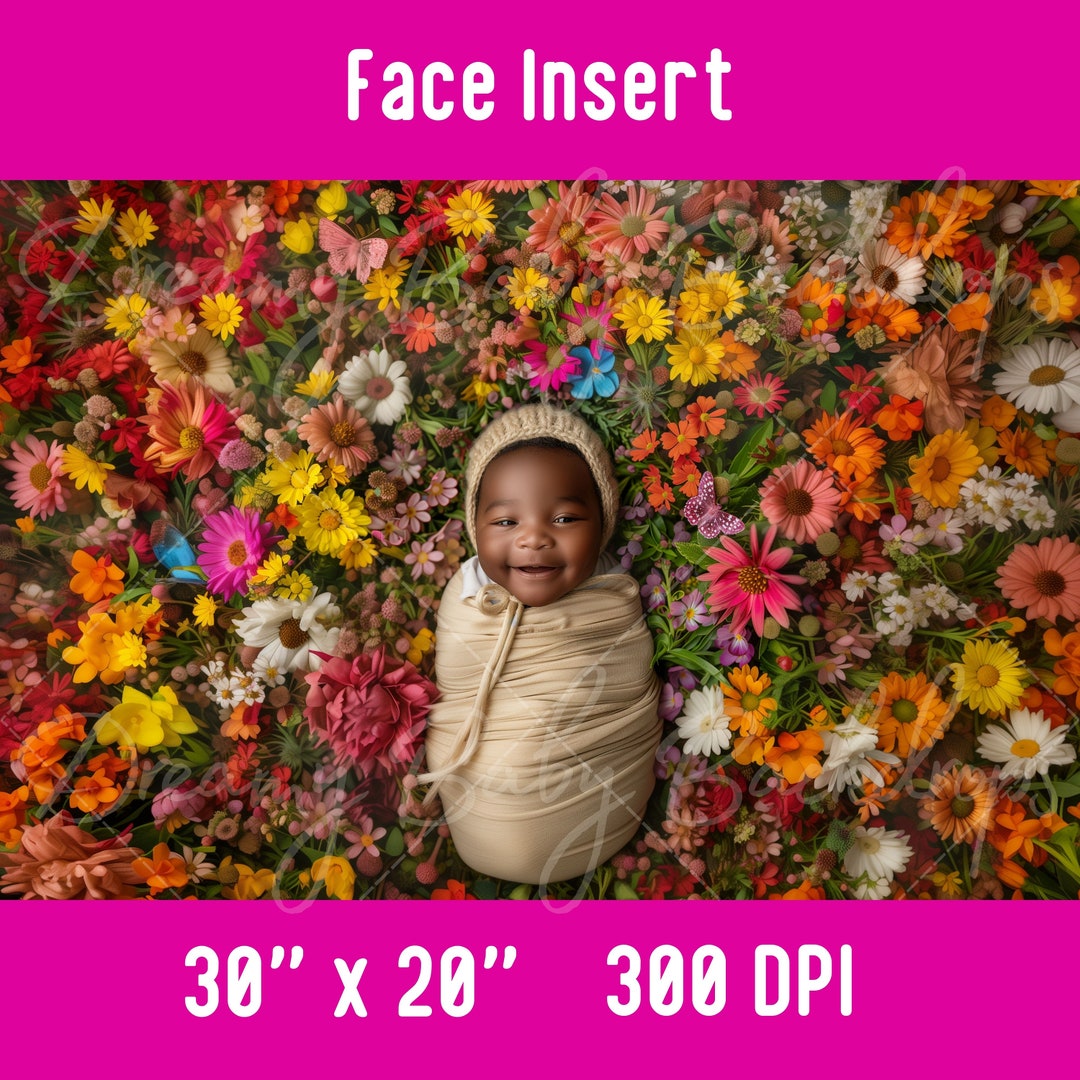 Floral Newborn Digital Backdrop: Face Insert, Photoshop Overlay (30x20 ...
