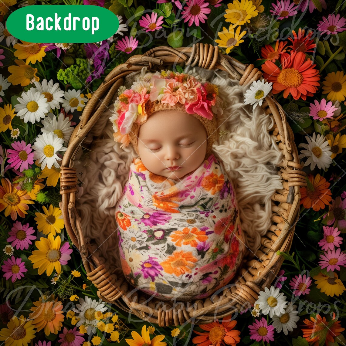 Newborn Digital Backdrop, Newborn Baby Summer Flowers, Floral Composite ...