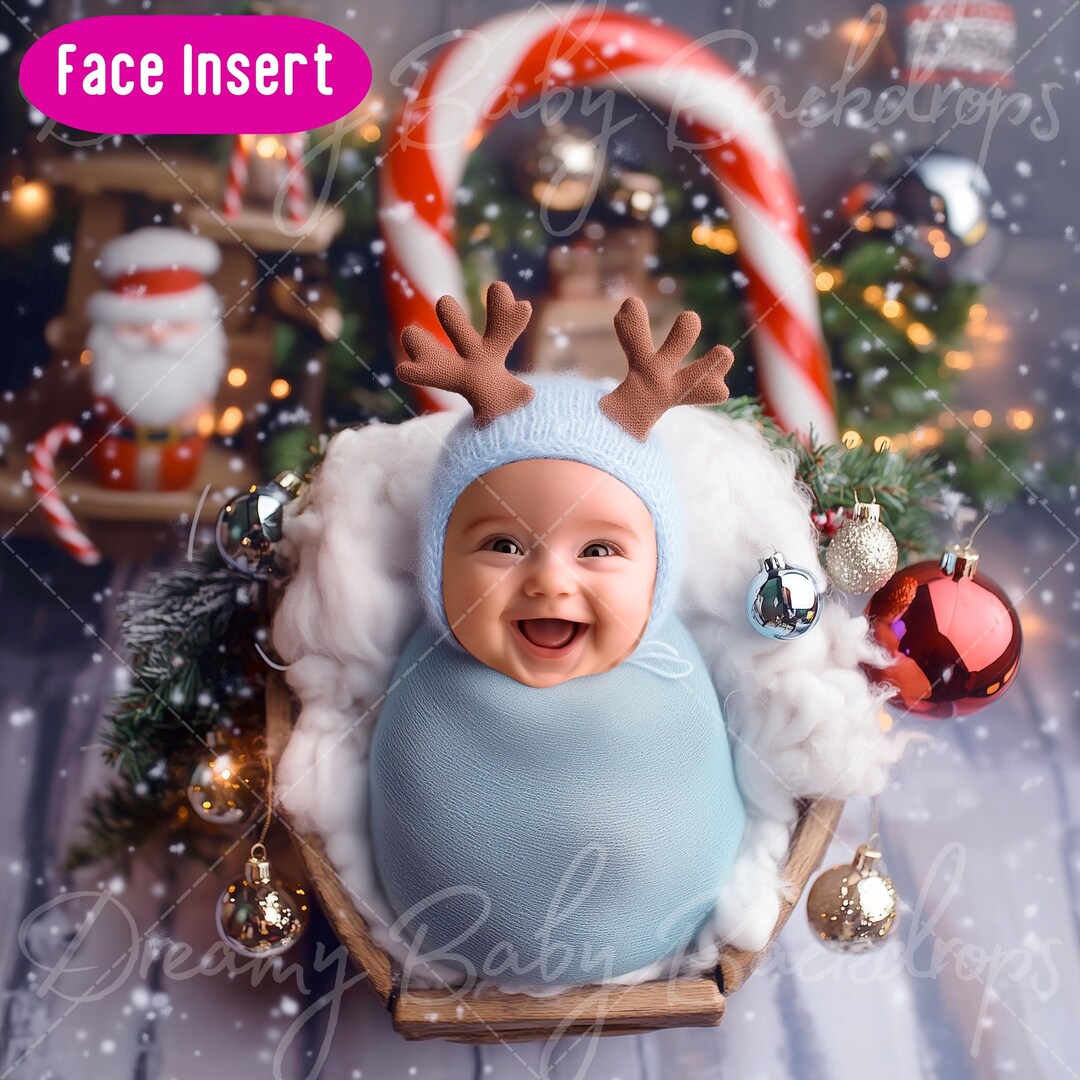 Newborn Digital Backdrop Face Insert, Baby Christmas Faceswap ...