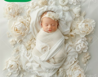 Swing Newborn Digital Backdrop, Soft Mossy Flowers Swing Spring Floral ...