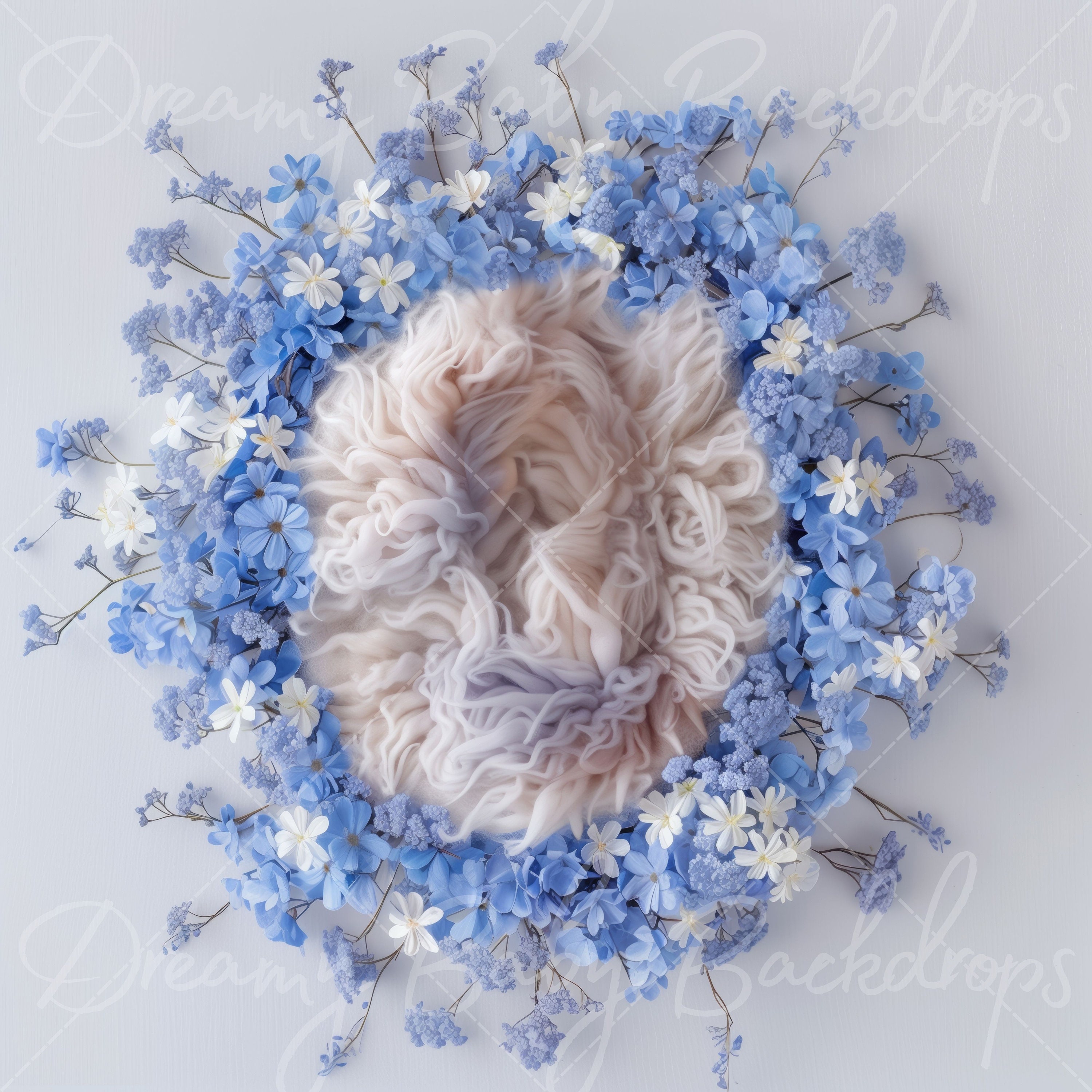 Newborn Digital Backdrop, Baby Boy Blue Flowers, Spring Floral ...
