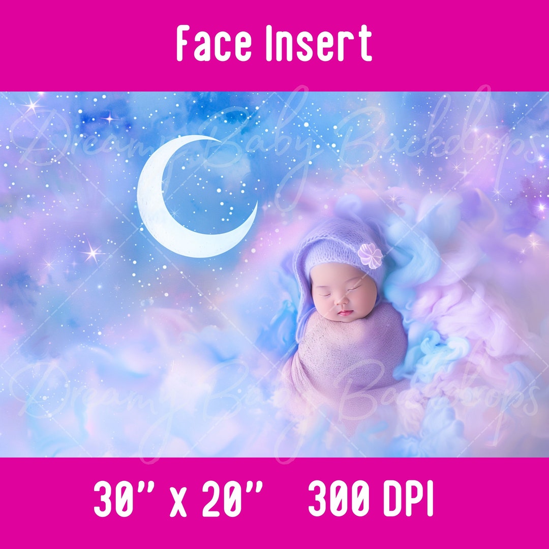 Newborn Baby Face Insert: Moon & Stars Digital Backdrop (digital ...
