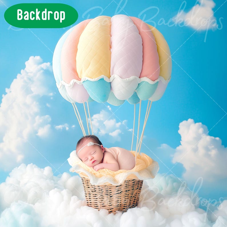 Newborn Digital Backdrop, Newborn Baby Hot Air Balloon Adventure ...