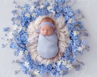 Newborn Digital Backdrop, Newborn Baby White Flowers, Floral Composite ...