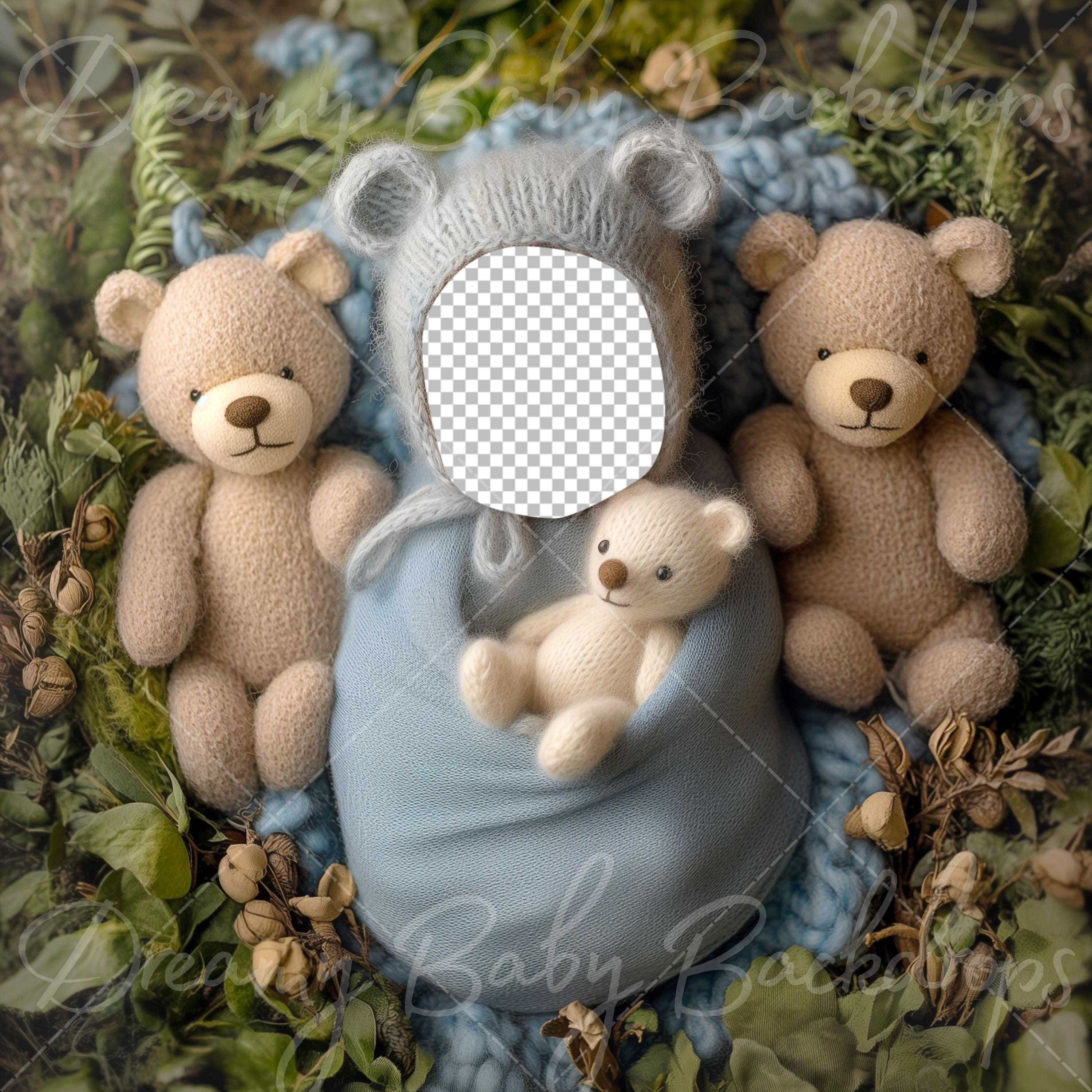 Teddy Bear Newborn Digital Backdrop: Face Insert, Photoshop Overlay ...