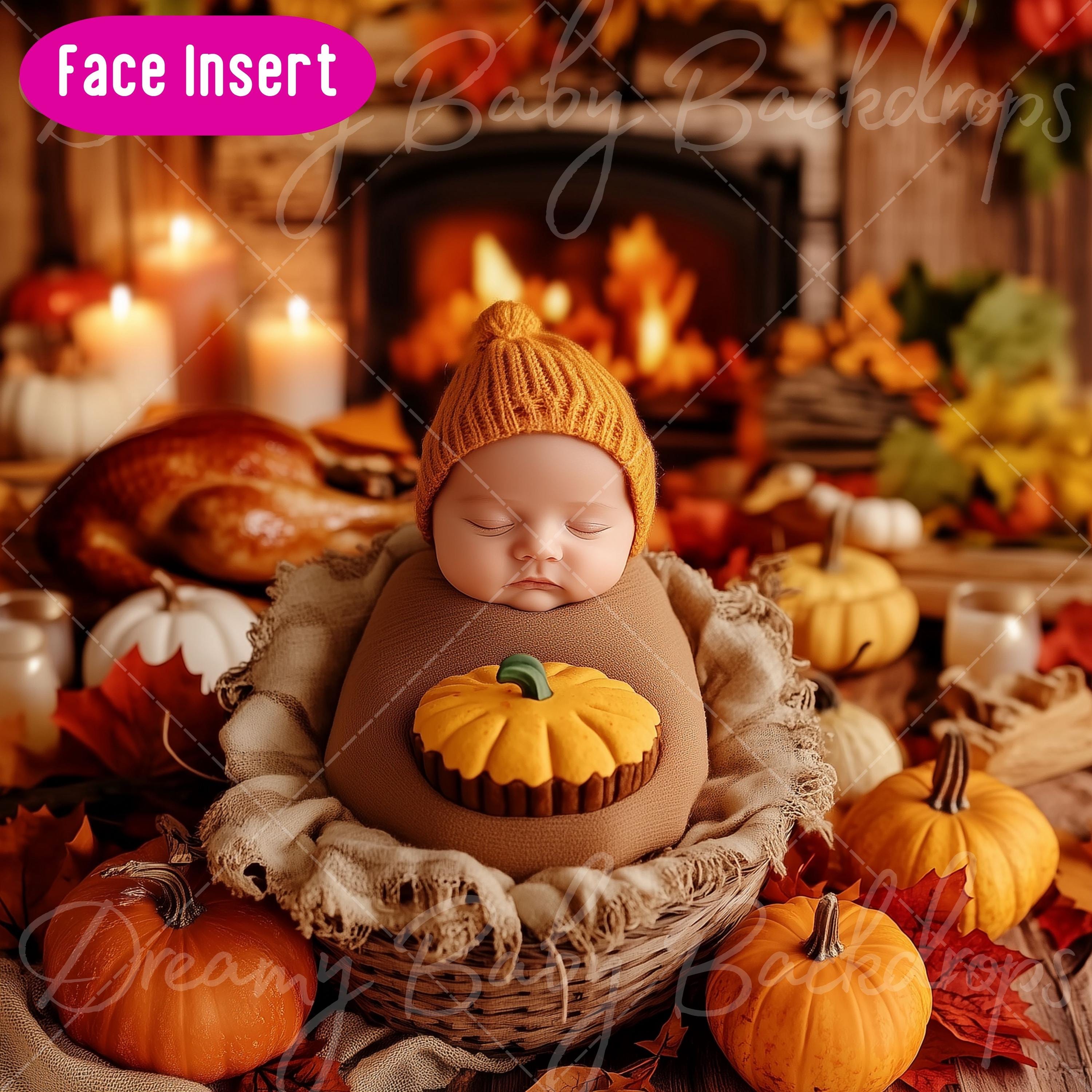 Newborn Digital Backdrop Face Insert, Baby Thanksgiving Faceswap ...
