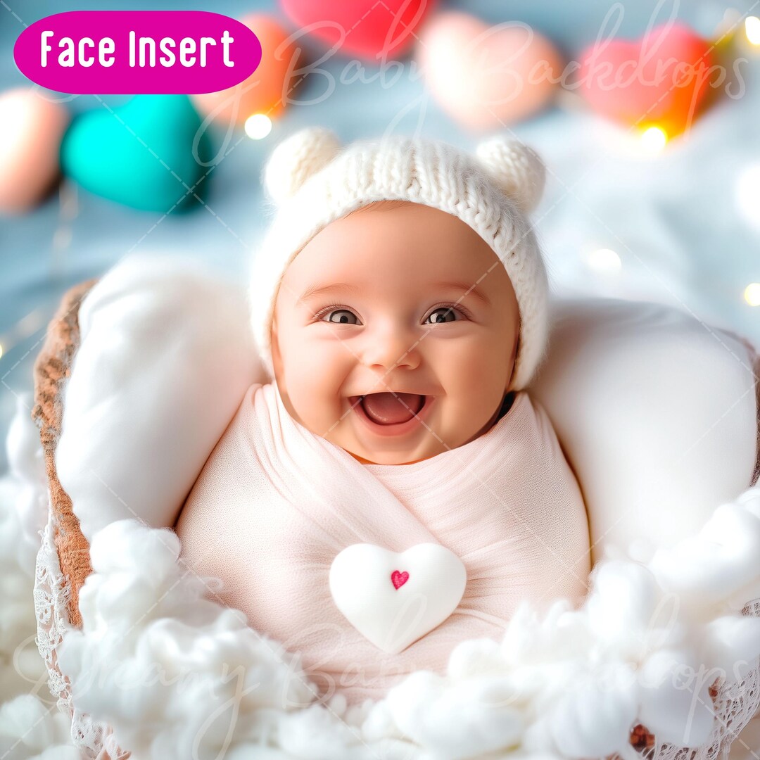 Newborn Digital Backdrop Face Insert, Newborn Baby Cute Love Faceswap ...