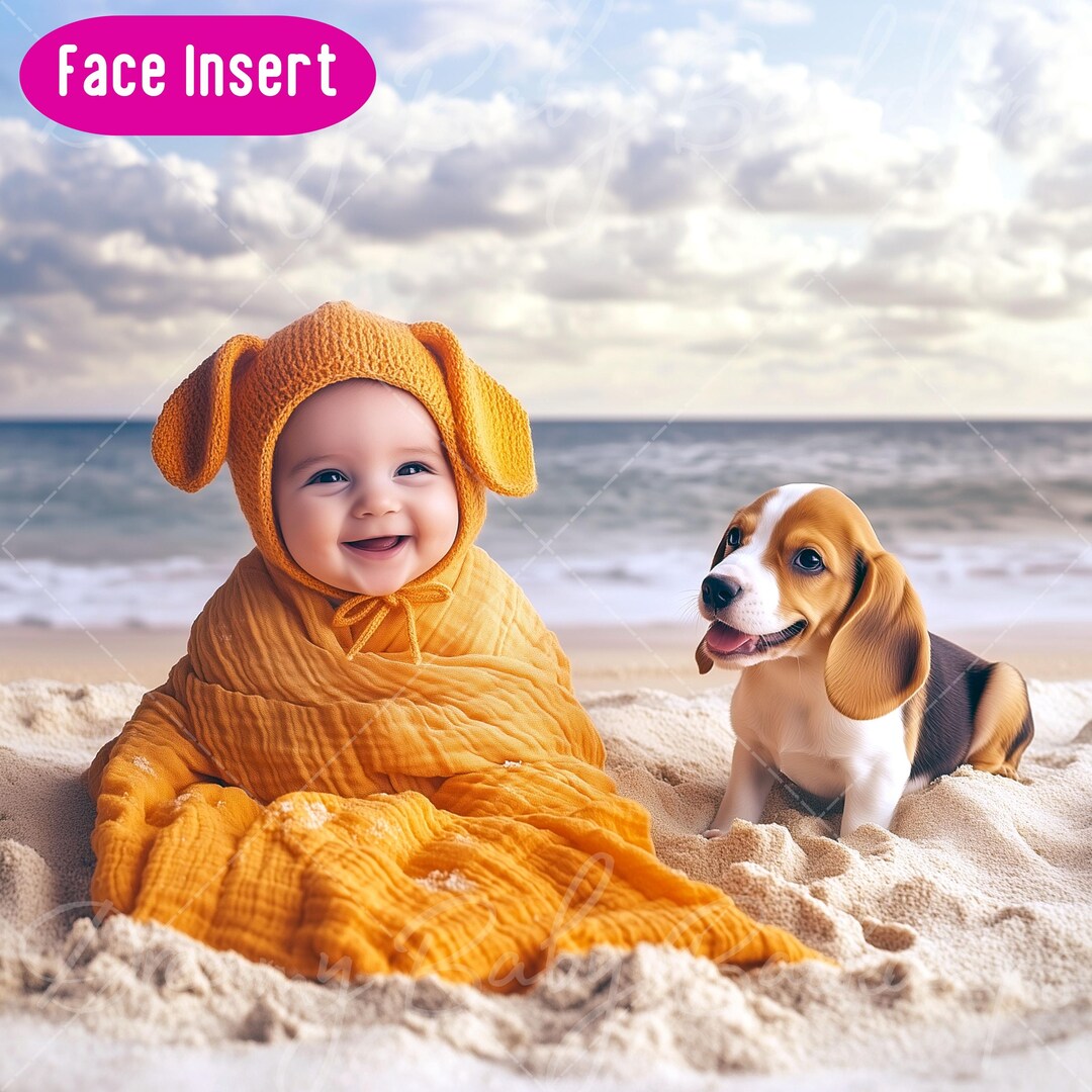 Newborn Digital Backdrop Face Insert, Newborn Baby Beagle Faceswap ...