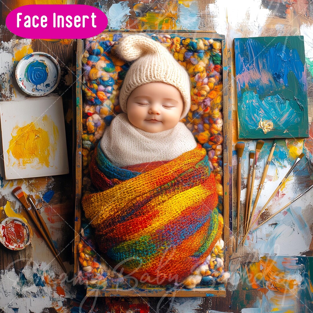 Newborn Digital Backdrop Face Insert, Newborn Baby Tiny Artist Faceswap ...