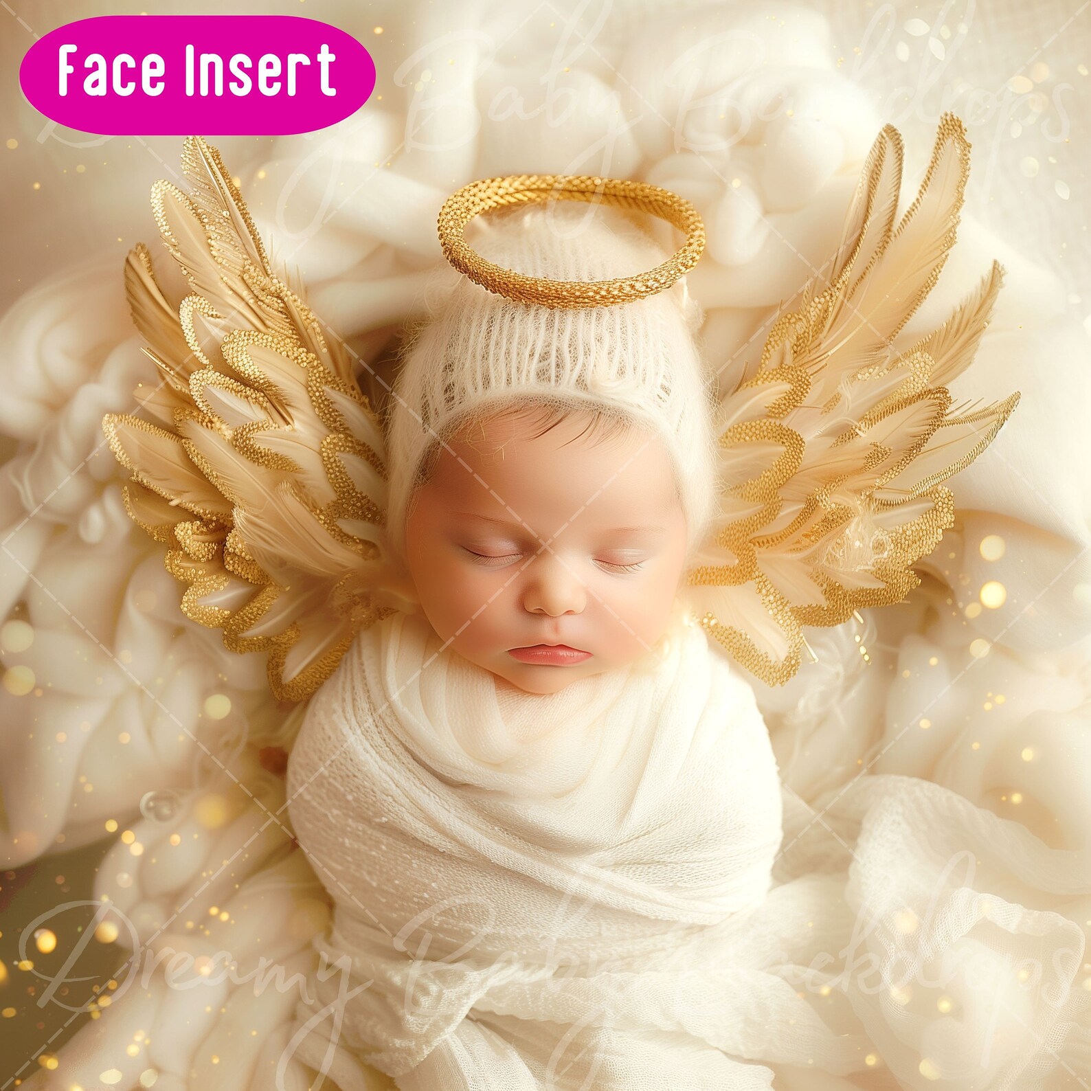 Newborn Digital Backdrop Face Insert, Newborn Baby Angel Wings PNG ...