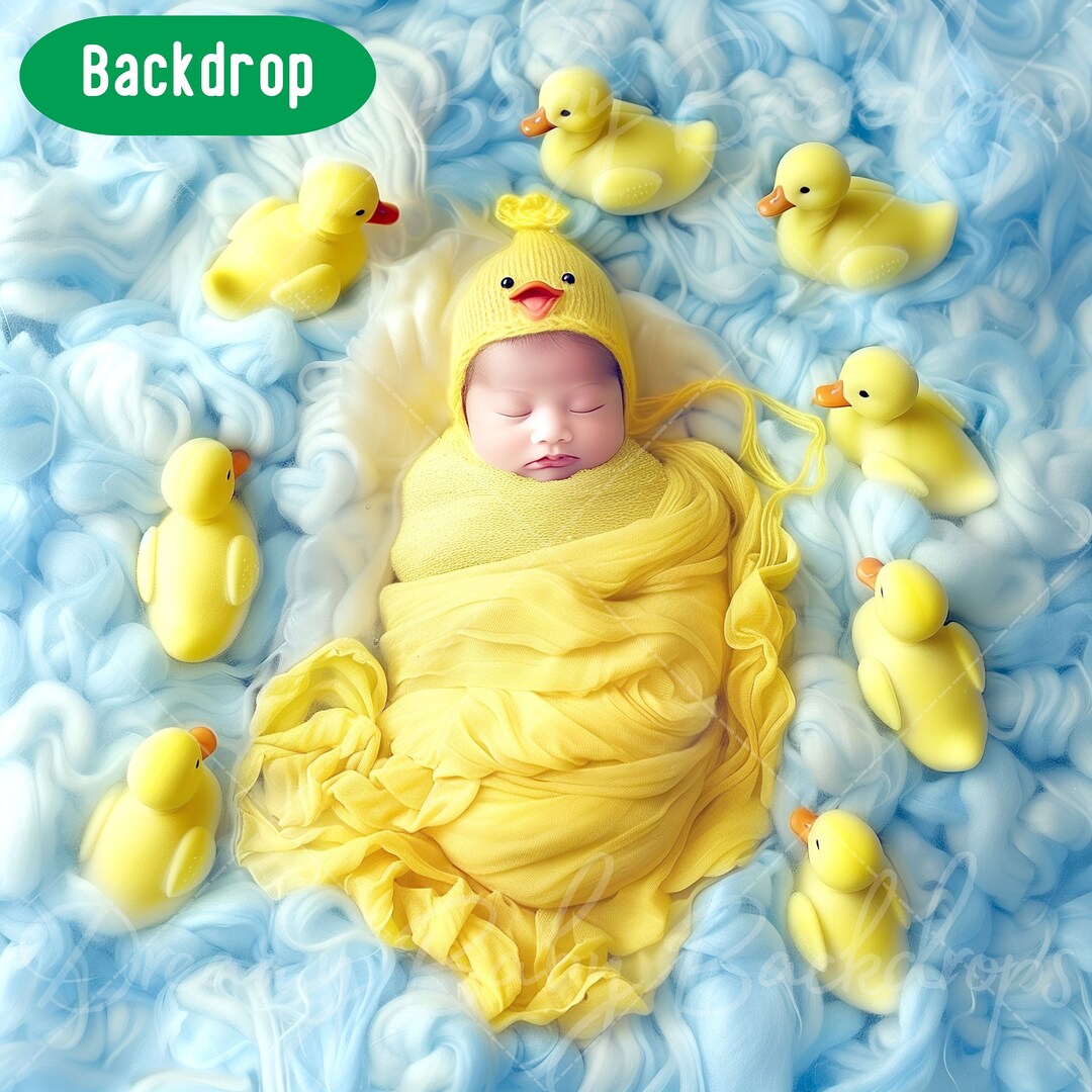 Newborn Digital Backdrop, Newborn Baby Yellow Ducks, Floral Composite ...