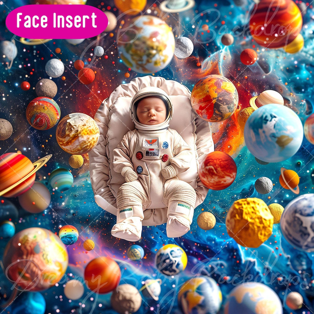 Newborn Digital Backdrop Face Insert, Newborn Baby Astronaut Faceswap ...