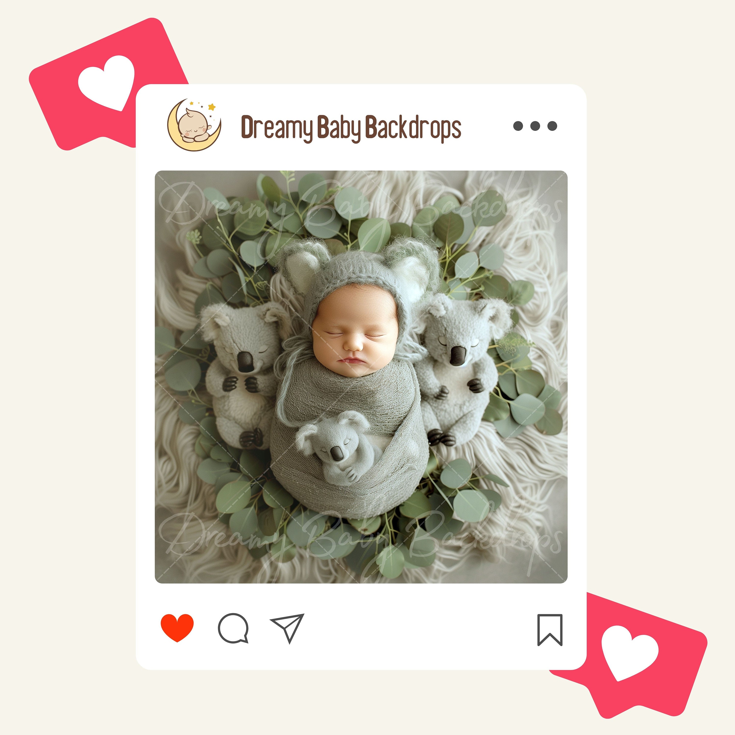 Newborn Digital Backdrop Face Insert, Newborn Baby Koala Faceswap ...