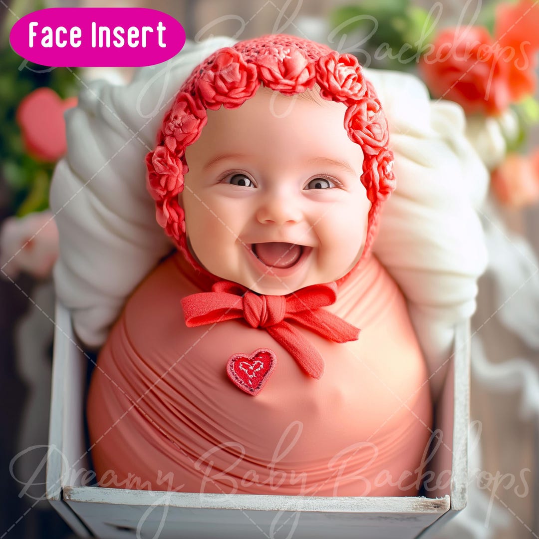 Newborn Digital Backdrop Face Insert, Newborn Baby Valentine Faceswap ...