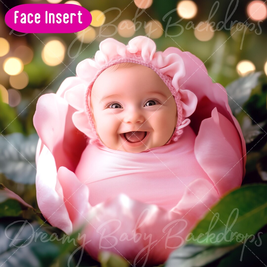 Newborn Digital Backdrop Face Insert, Newborn Baby Pink Rose Faceswap ...
