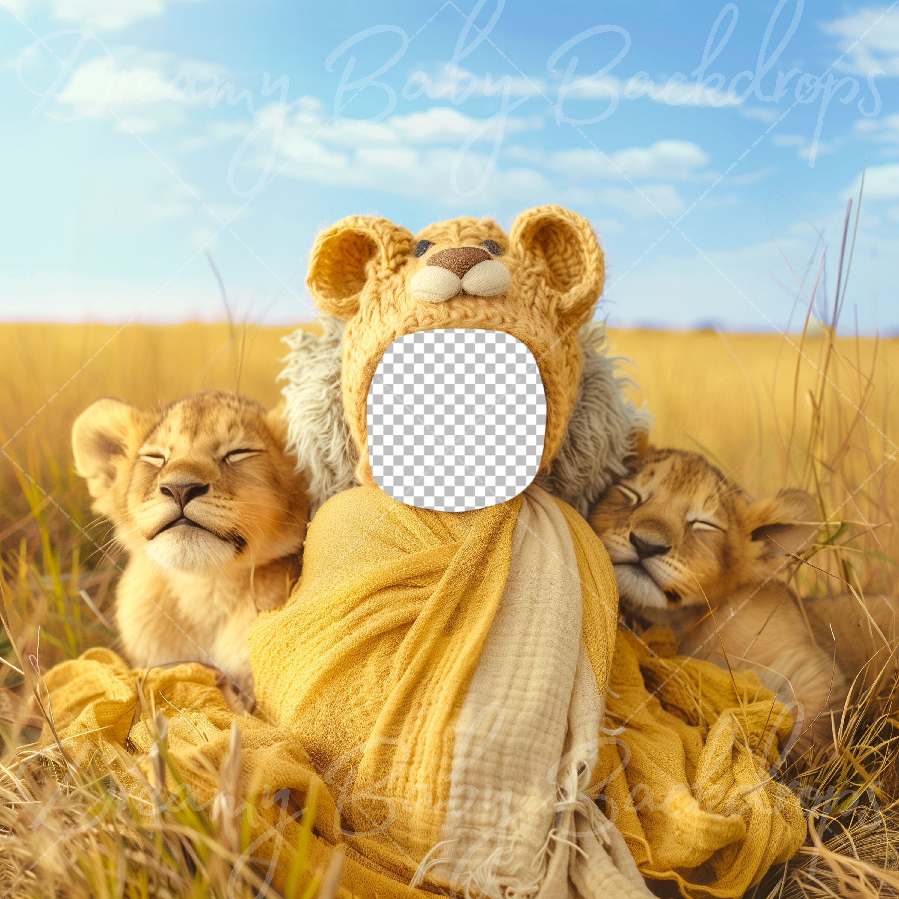 Newborn Digital Backdrop Face Insert, Newborn Baby Lion Faceswap ...