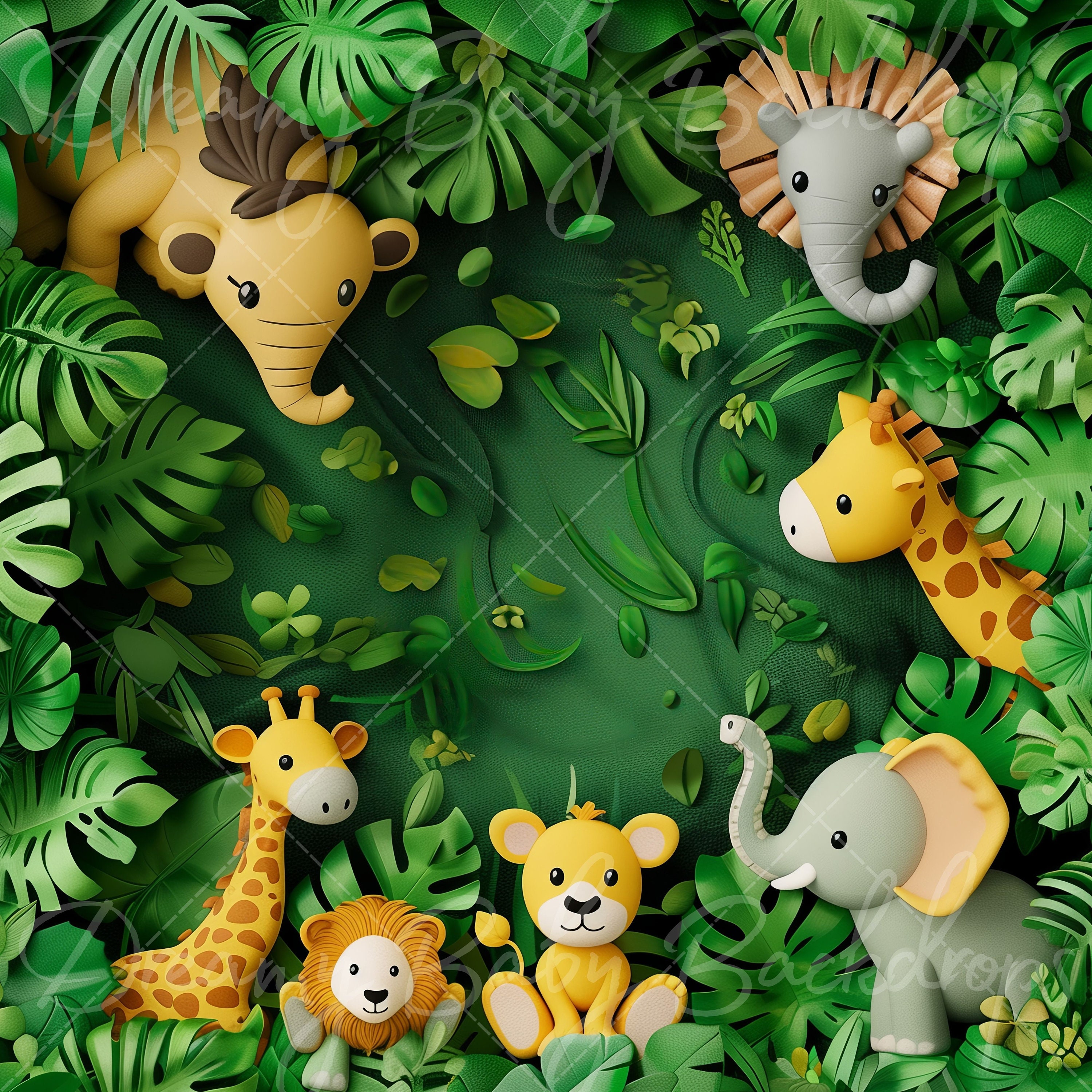 Newborn Digital Backdrop, Newborn Baby Jungle Forest, Cute Animal ...
