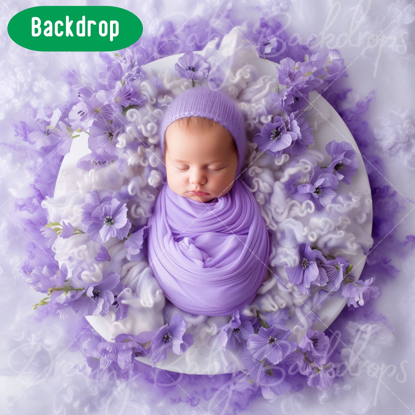Newborn Digital Backdrop, Baby Purple Violet Flowers, Spring Floral ...