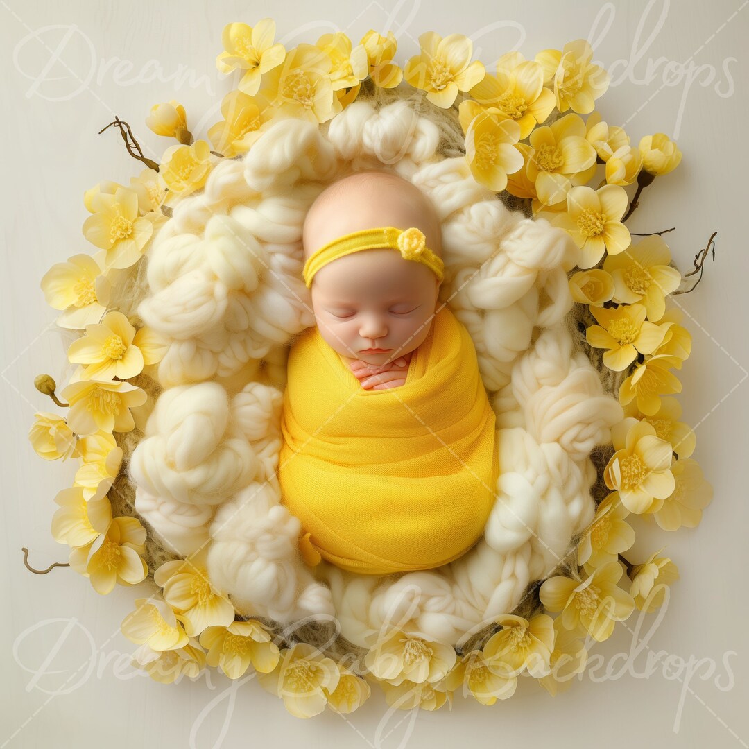 Newborn Digital Backdrop, Newborn Baby Yellow Flowers, Floral Composite ...