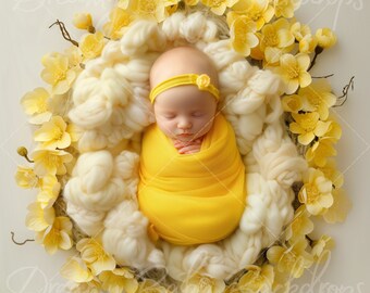 Newborn Digital Backdrop, Newborn Baby White Flowers, Floral Composite ...