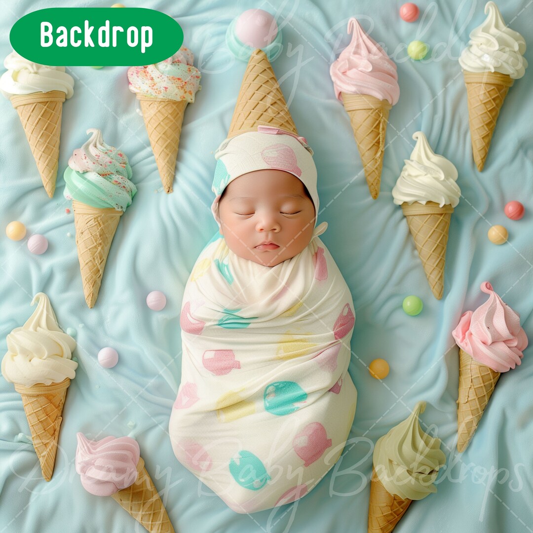Newborn Digital Backdrop, Newborn Baby Icecream, Summer Sweet Composite ...