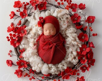 Newborn Digital Backdrop, Newborn Baby White Flowers, Floral Composite ...