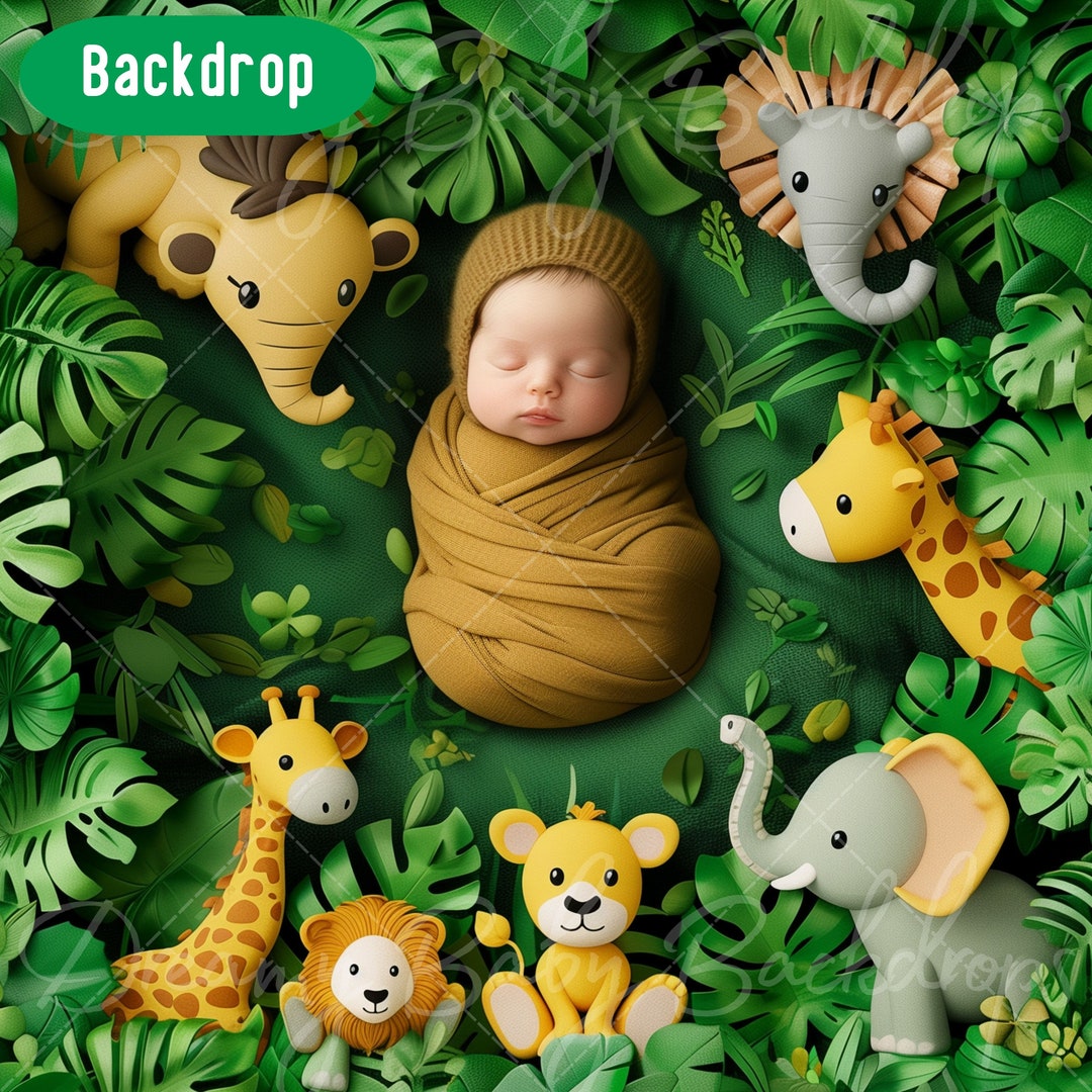 Newborn Digital Backdrop, Newborn Baby Jungle Forest, Cute Animal ...