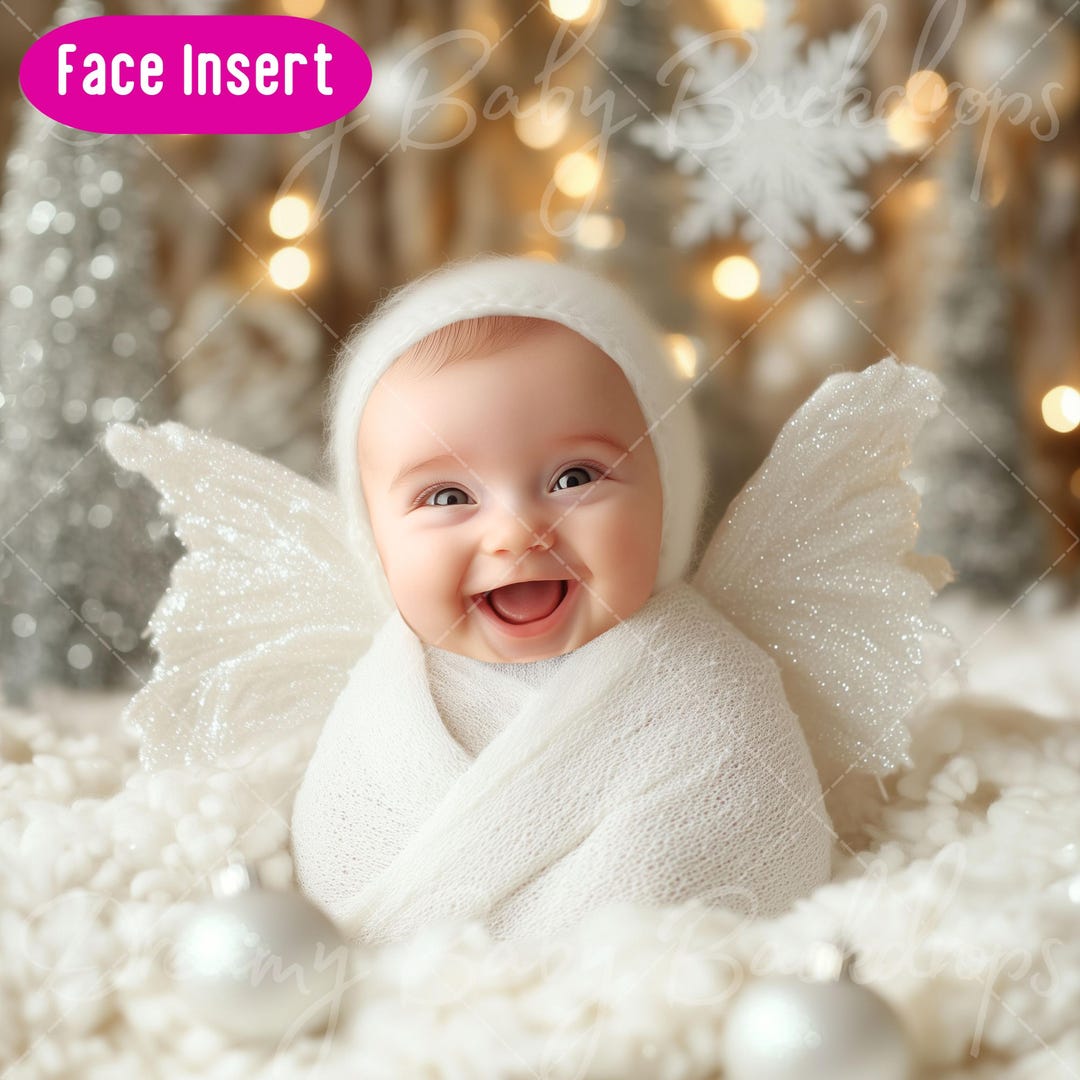 Newborn Digital Backdrop Face Insert, Baby Fairy Christmas Faceswap ...