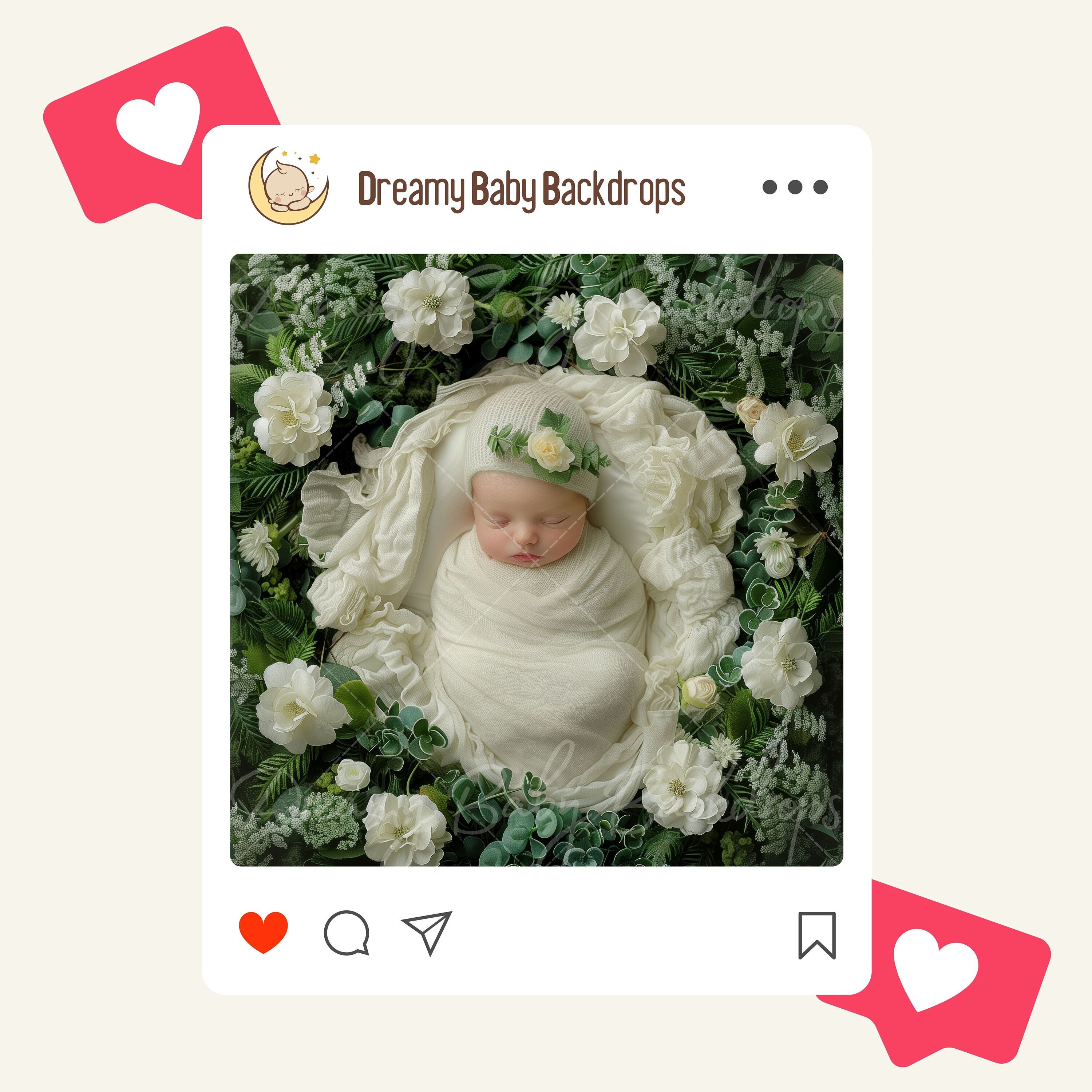 Newborn Digital Backdrop, Newborn Baby White Flowers, Floral Composite ...