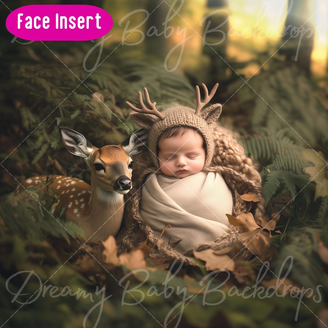 Newborn Digital Backdrop Face Insert, Newborn Baby Deer Faceswap ...