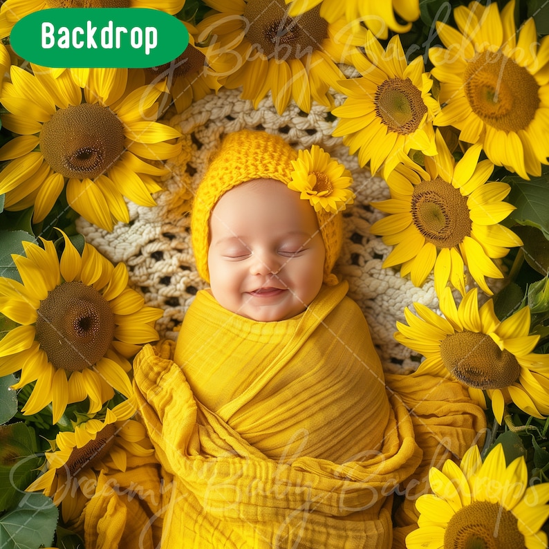 Newborn Digital Backdrop, Newborn Baby Sunflower, Summer Sunflower ...