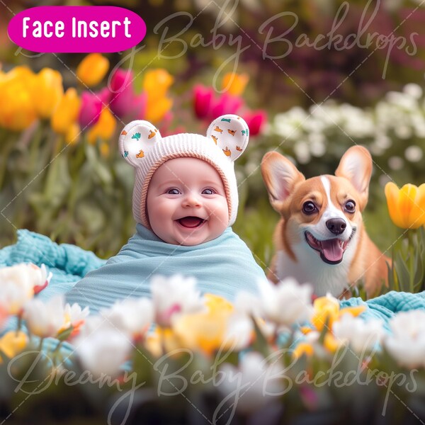 Newborn Digital Backdrop Face Insert, Newborn Baby Teddy Bear Faceswap ...