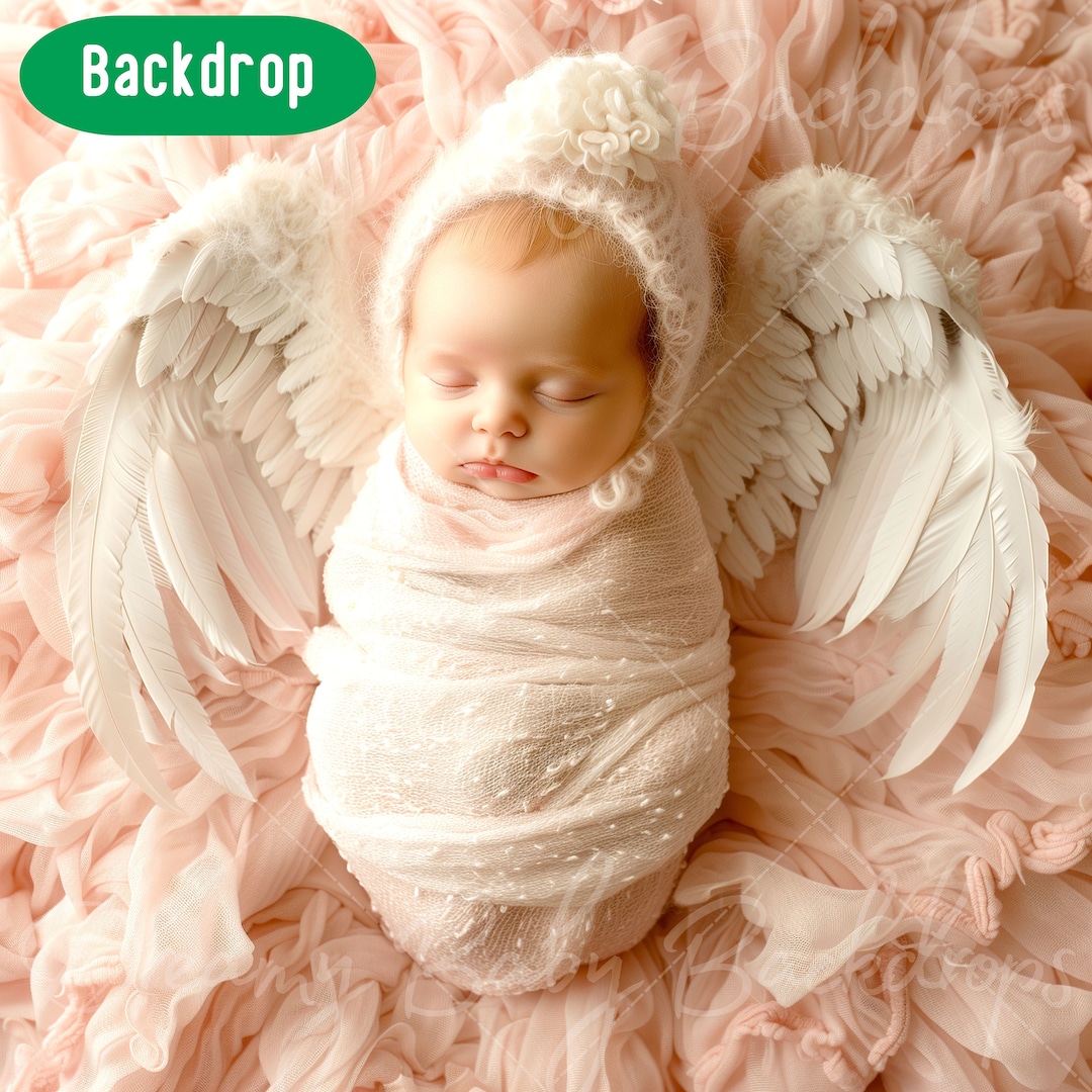 Newborn Digital Backdrop, Newborn Baby Angel Wings, Floral Composite ...