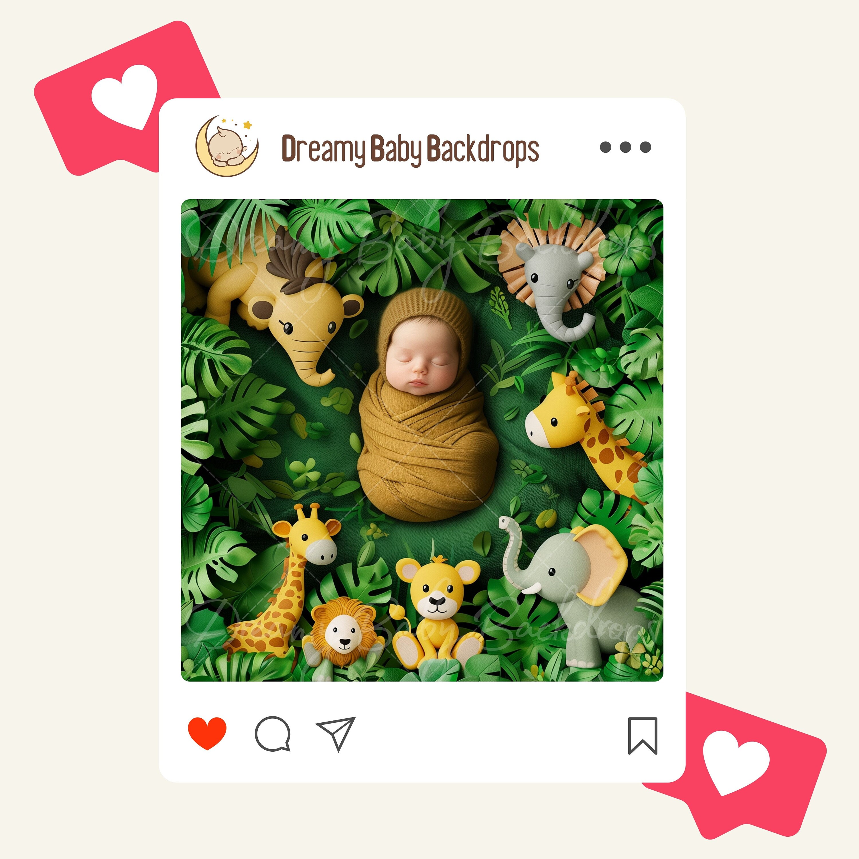 Newborn Digital Backdrop, Newborn Baby Jungle Forest, Cute Animal ...