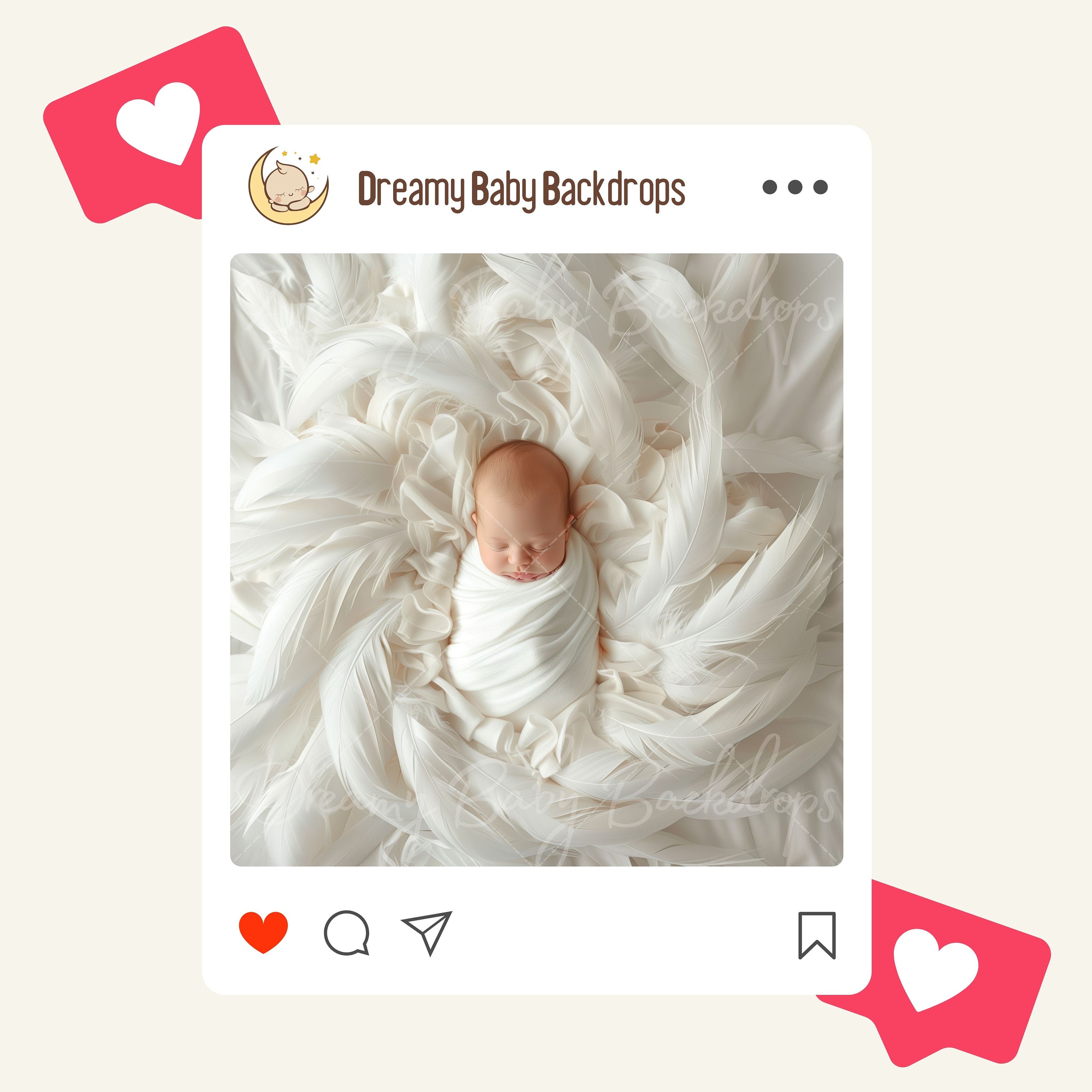 Newborn Digital Backdrop, Newborn Baby White Feather, Bird's Nest ...