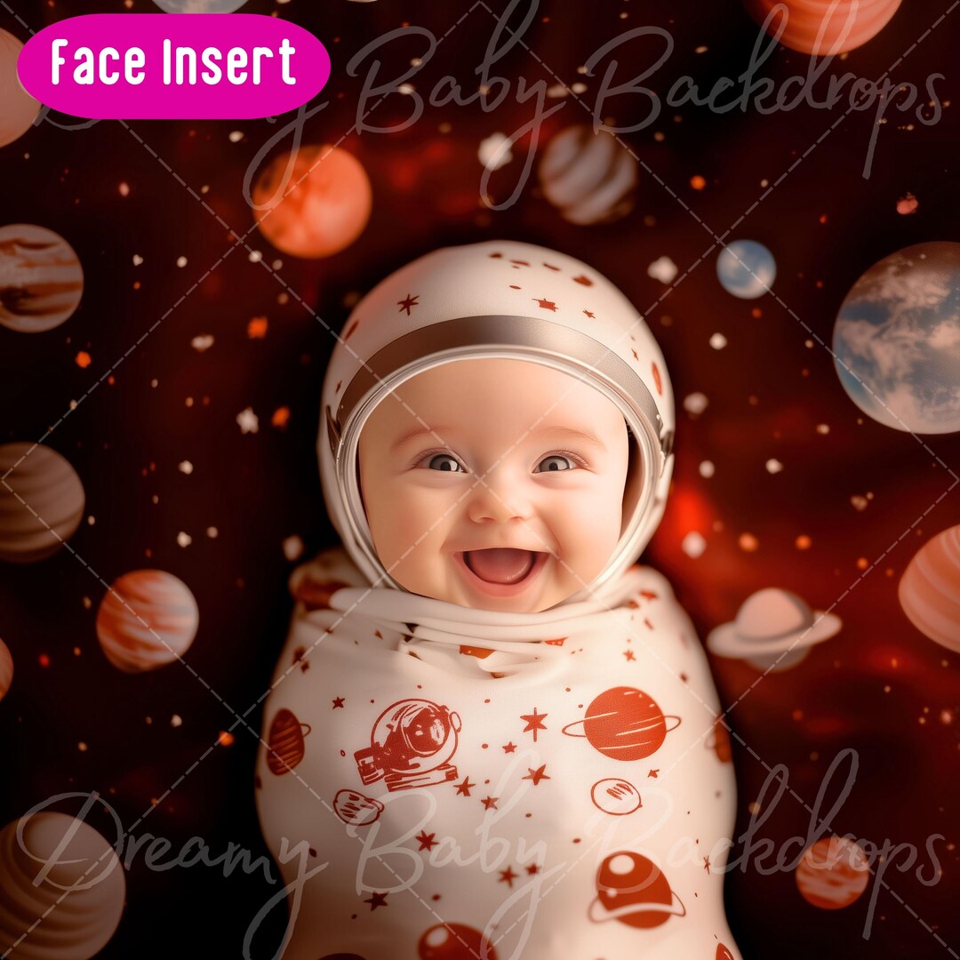 Newborn Digital Backdrop Face Insert, Newborn Baby Astronaut Faceswap ...